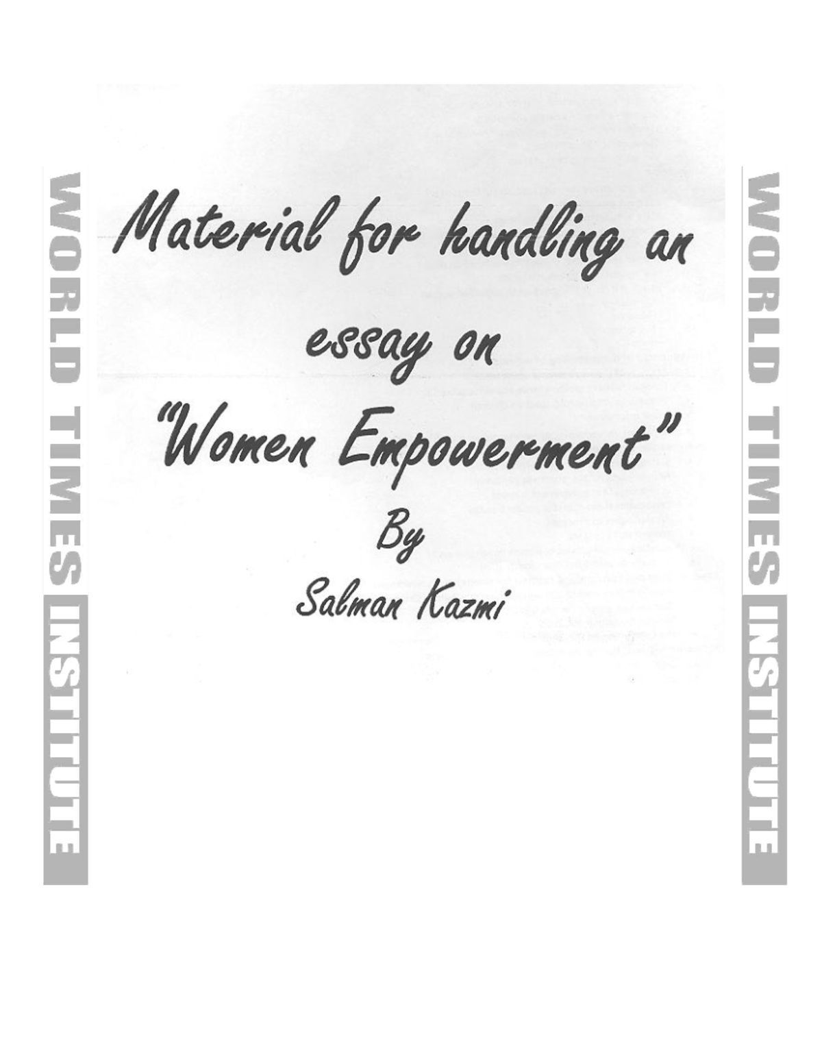 WORLD TIMES INSTITUTE Essay on Women Empowerment by Salman Kazmi - Studocu