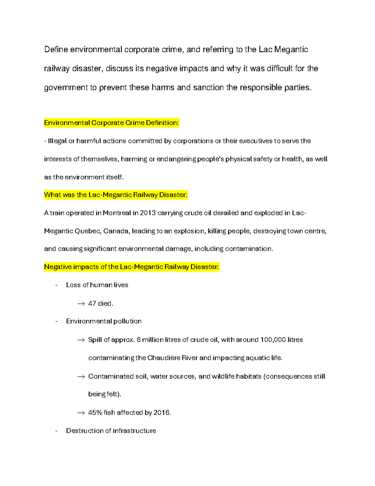 Defining Environmental Corporate Crime: Lessons from Lac-Mégantic ...