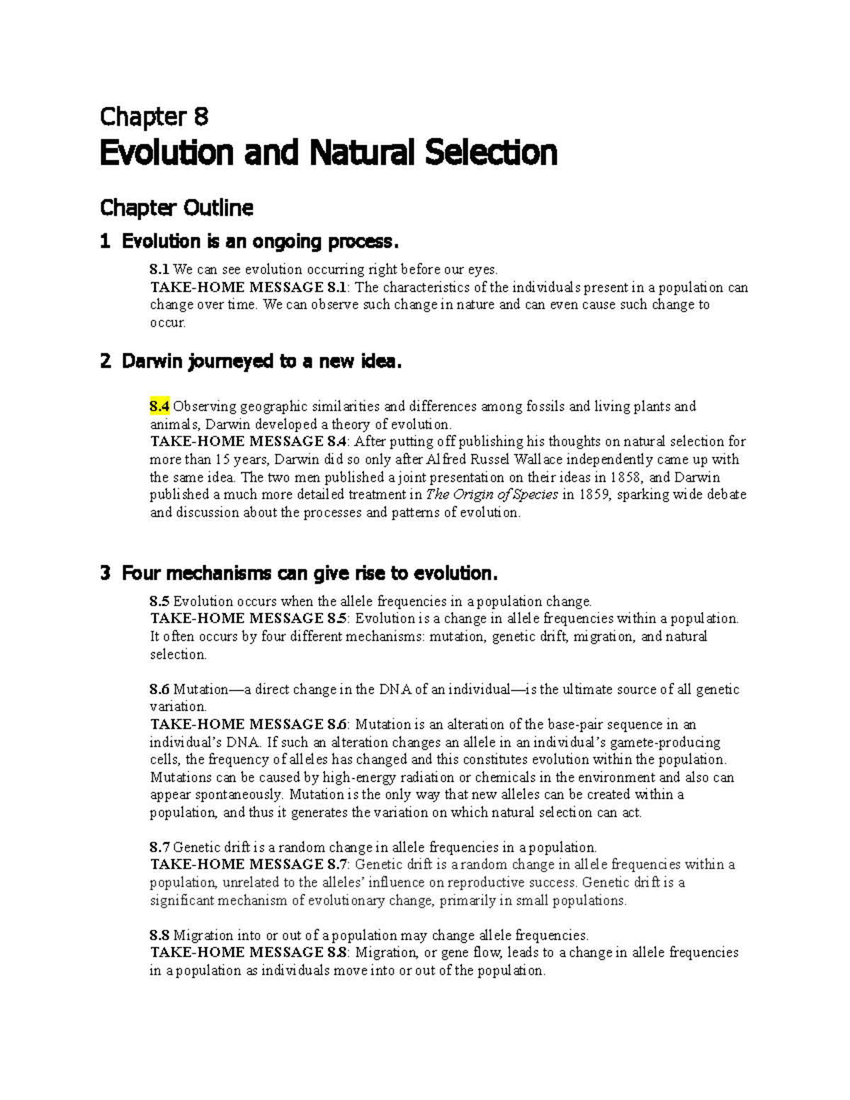 Exam 2 review summary (chapter 8) - Chapter 8 Evolution and Natural ...
