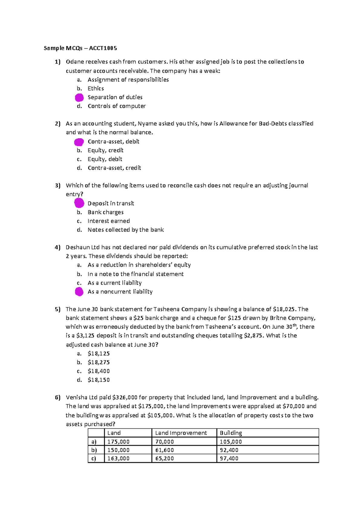 ACCT1 005 - Practice Sample MCQs for Accounting Fundamentals - Studocu