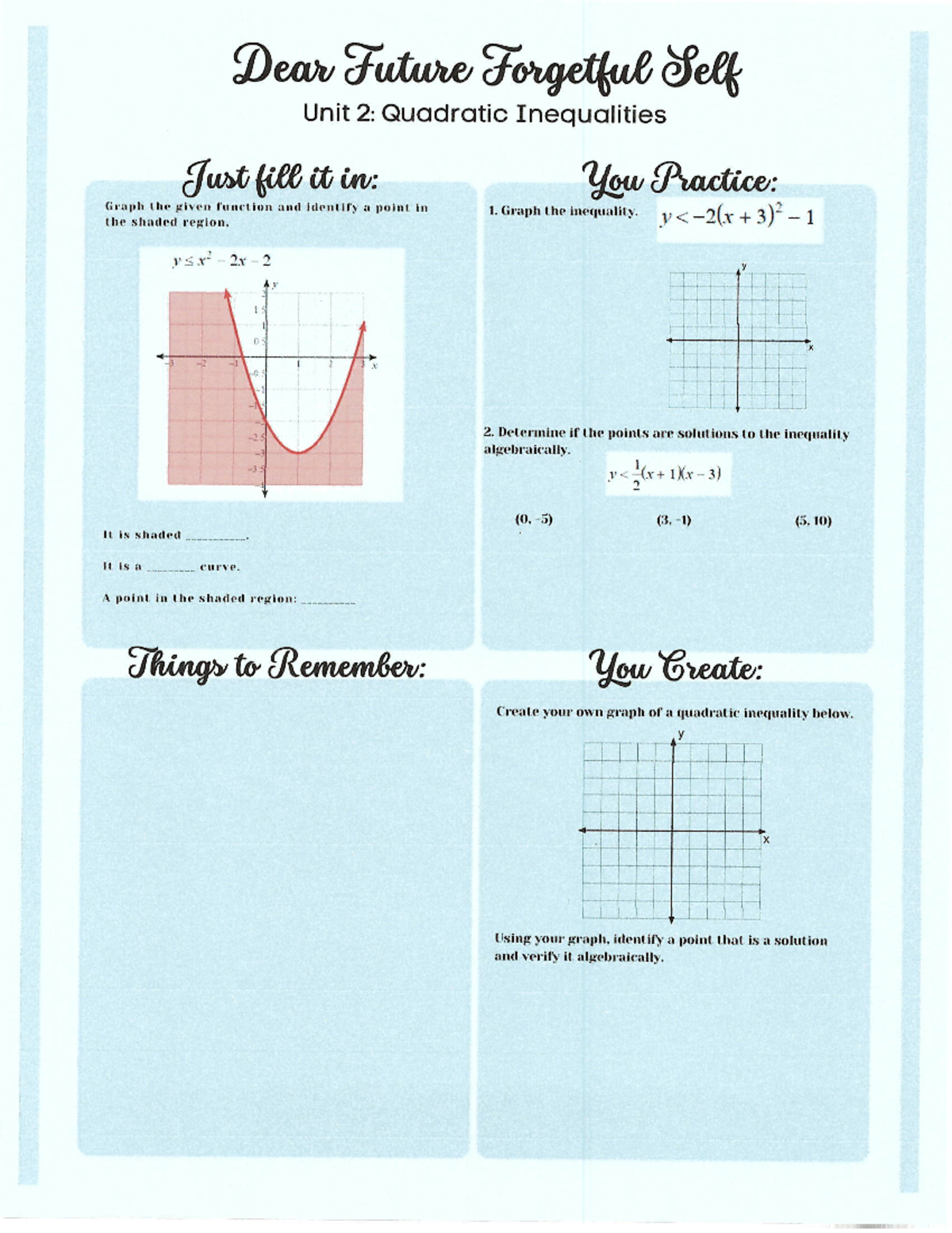 Unit 2 Notes Quadratic Inequalities - Dear Future Forgetful Self Unit 2 ...