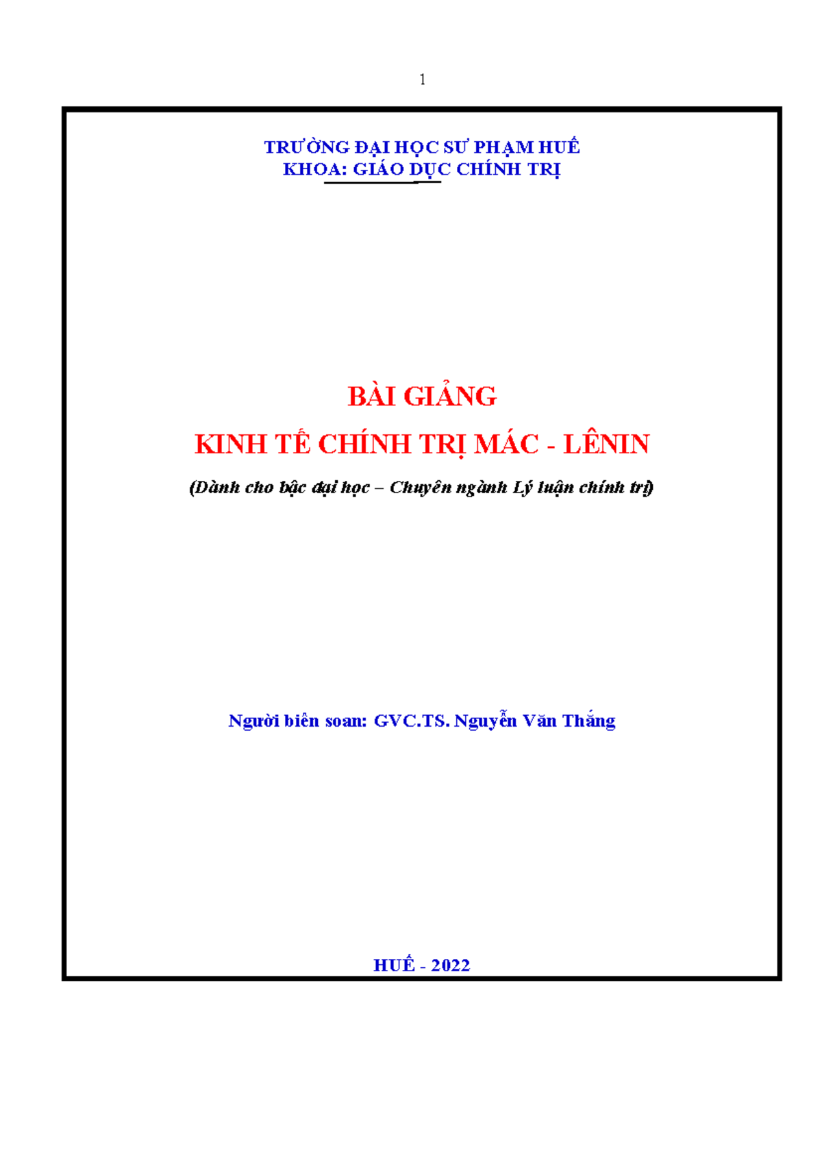 Bài Giảng Kinh Tế Chính Trị Mác-Lênin (Chuyên Ngành Lý Luận Chính Trị ...