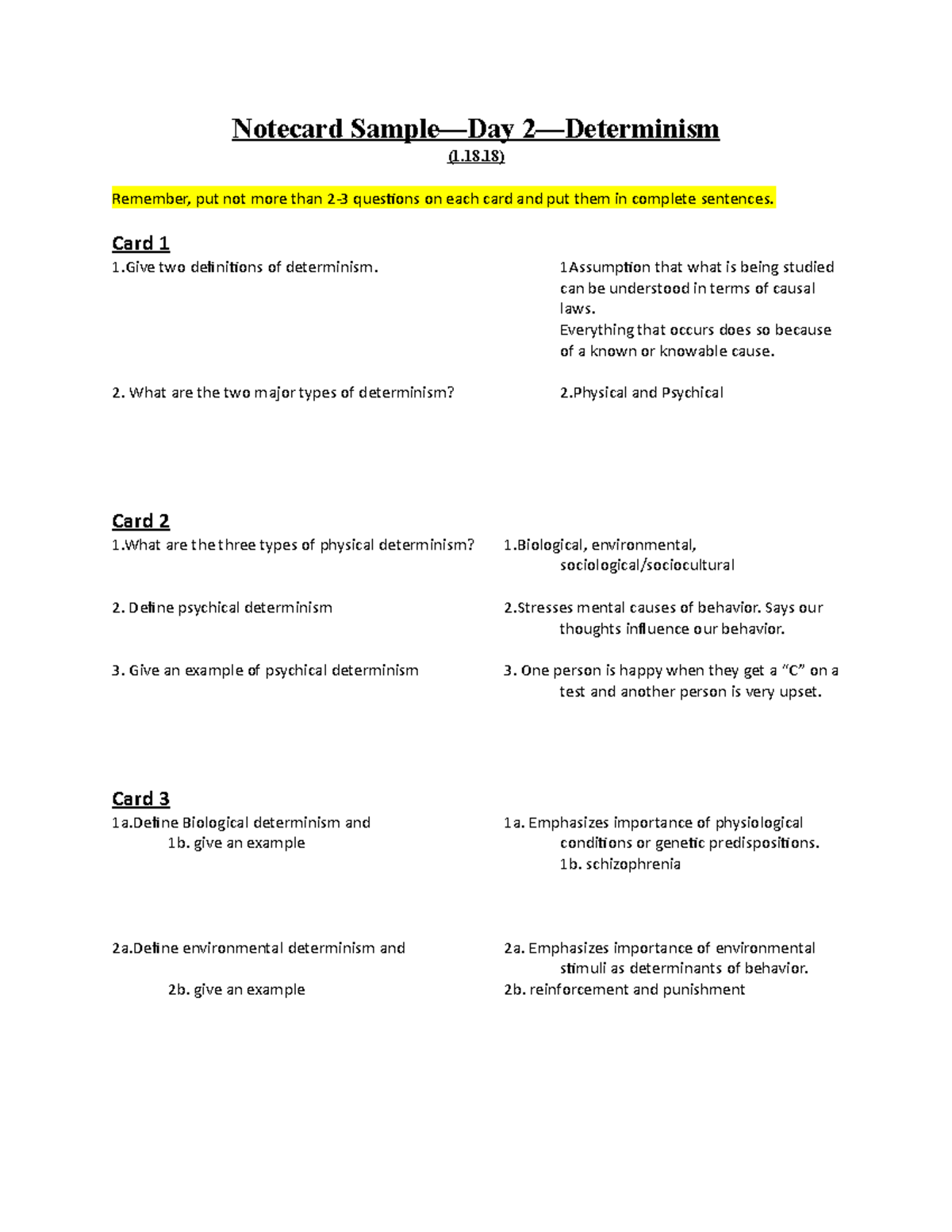 Notecard Sample-Day 2-Determinism 1 - Notecard Sample—Day 2—Determinism ...