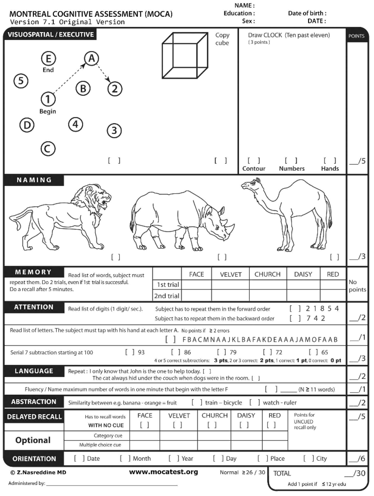 MoCA Assessment Guide (Version 7.1) - Cognitive Evaluation - Studocu
