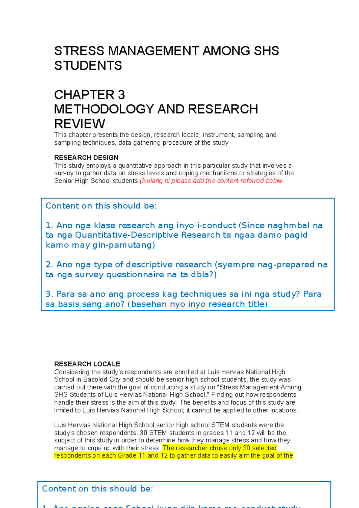 (Chapter 3) Methodology for Stress Management Study Among SHS Students ...