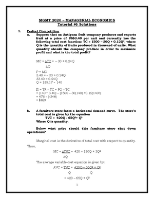 MGMT 2026 Tutorial 8 - MGMT 2026 PRODUCTION AND OPERATIONS MANAGEMENT ...
