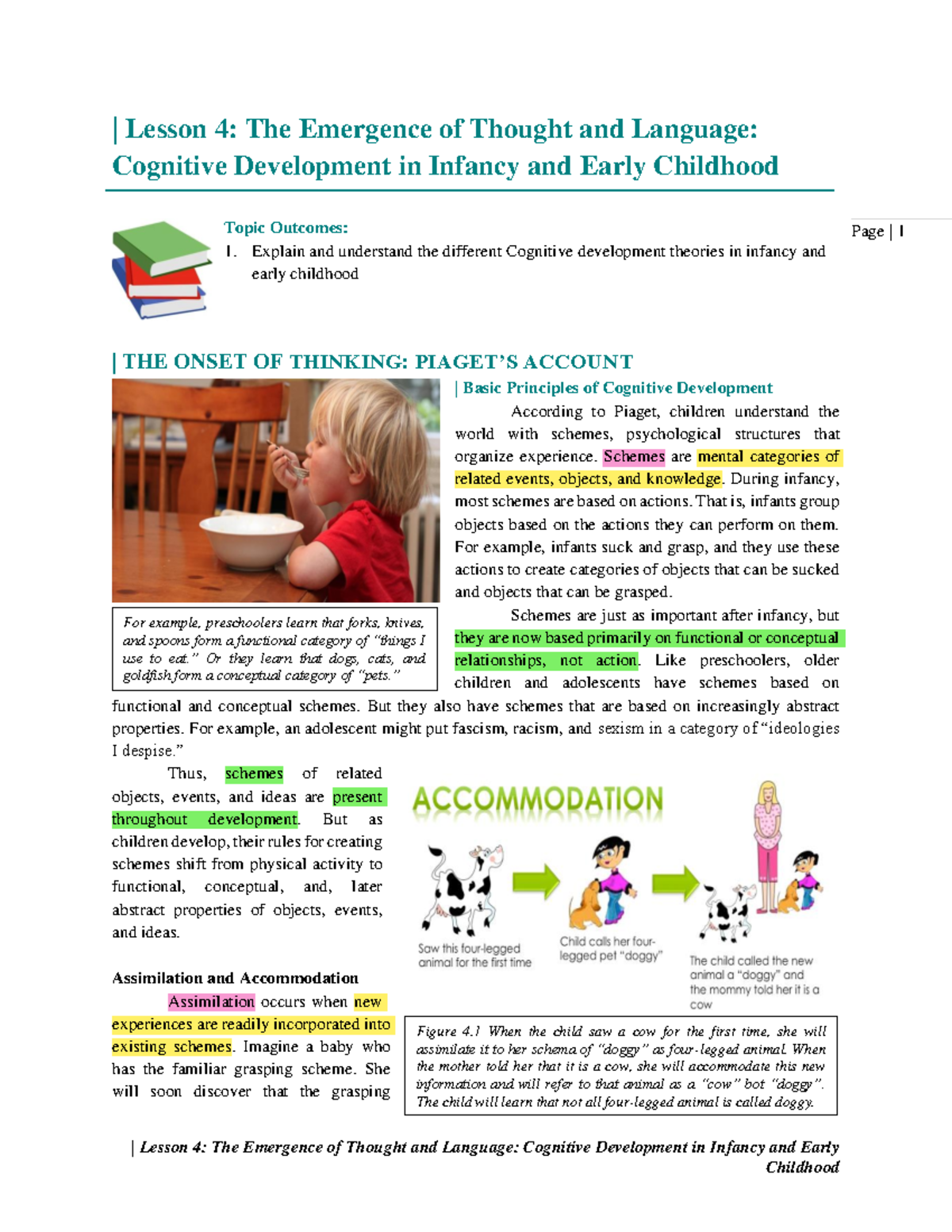 Lesson 4 The Emergence of Thought and Language Cognitive Development in ...