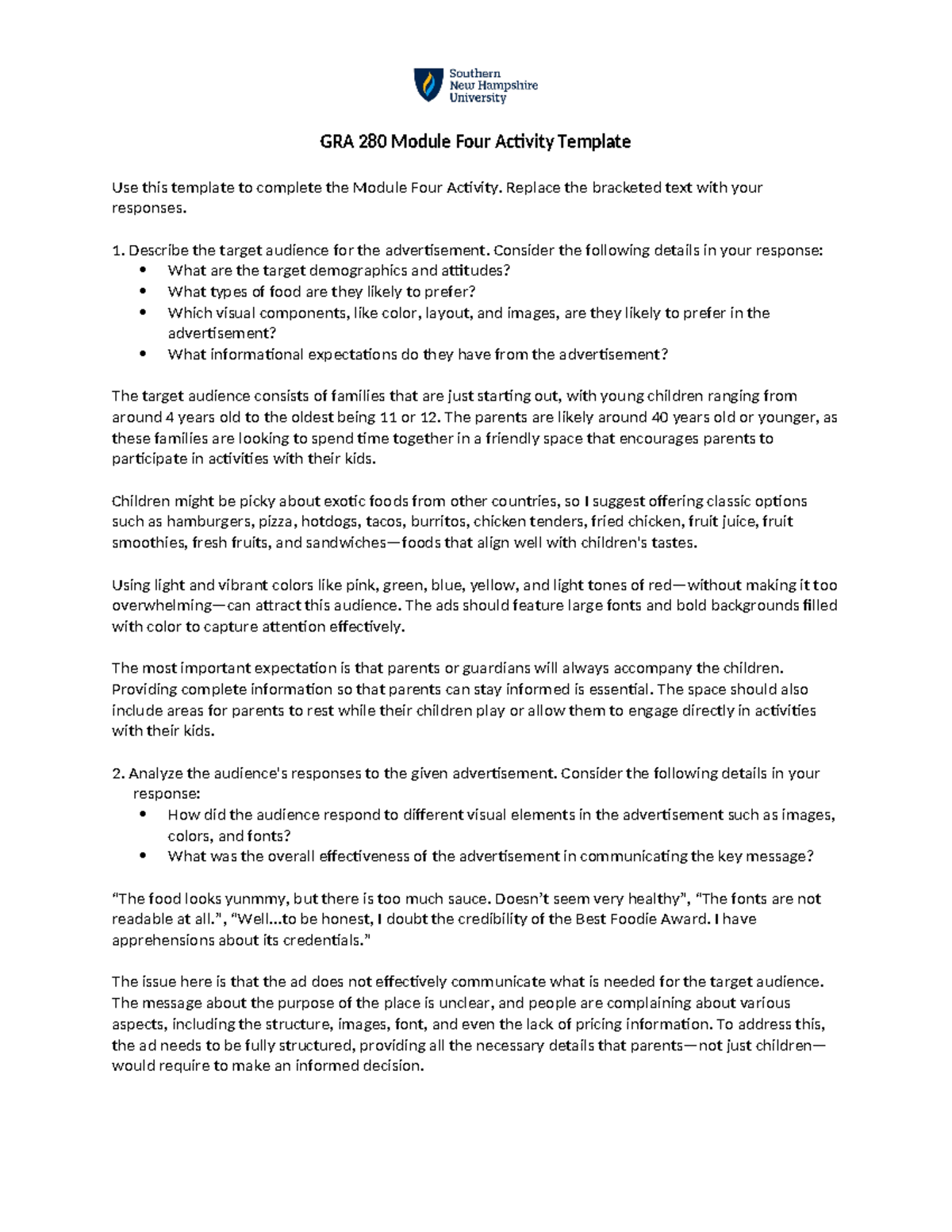 GRA 280 Module Four Activity Template - GRA 280 Module Four Activity Template Use this template ...