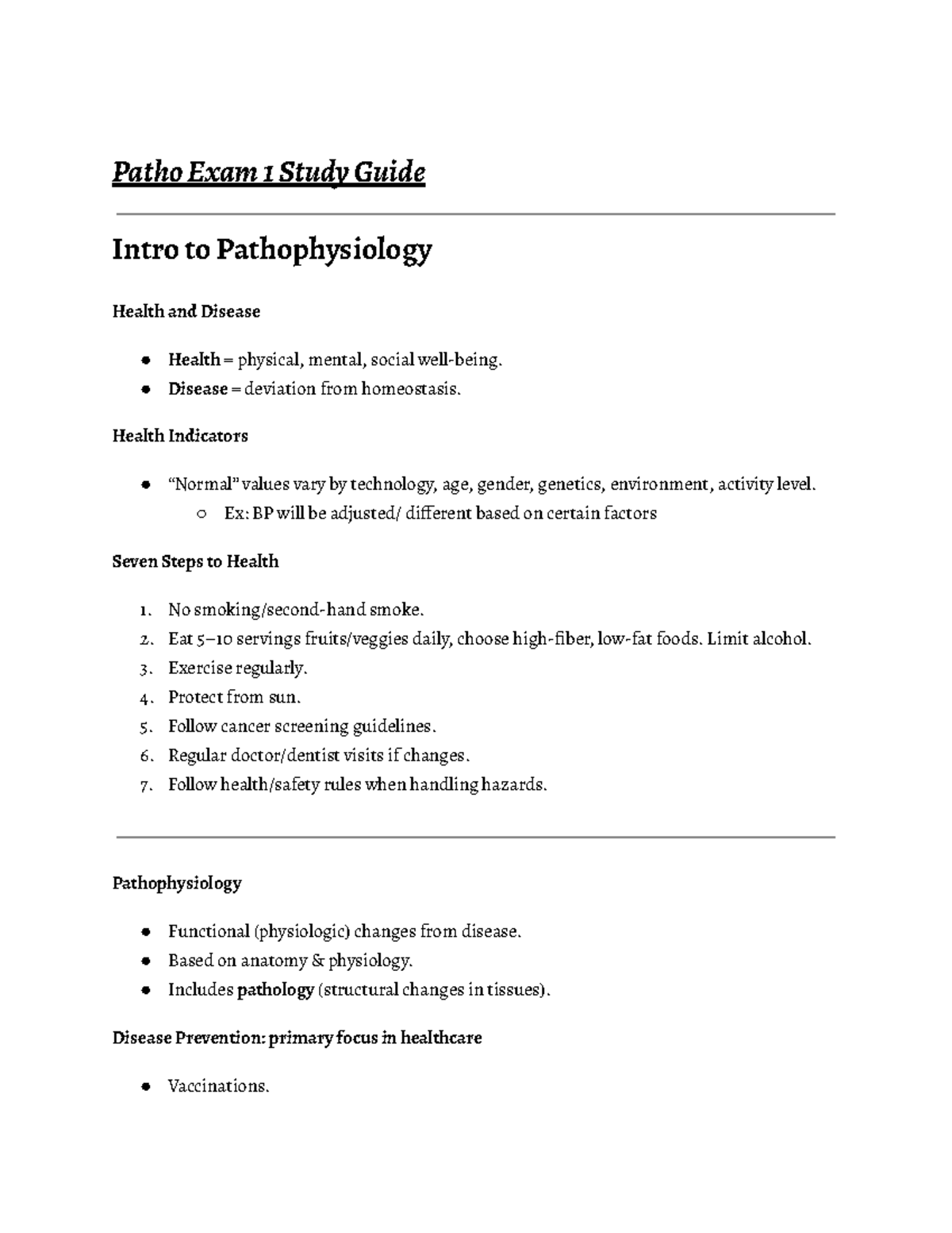 Patho 101: Exam 1 Study Guide on Health, Disease, and Infections - Studocu