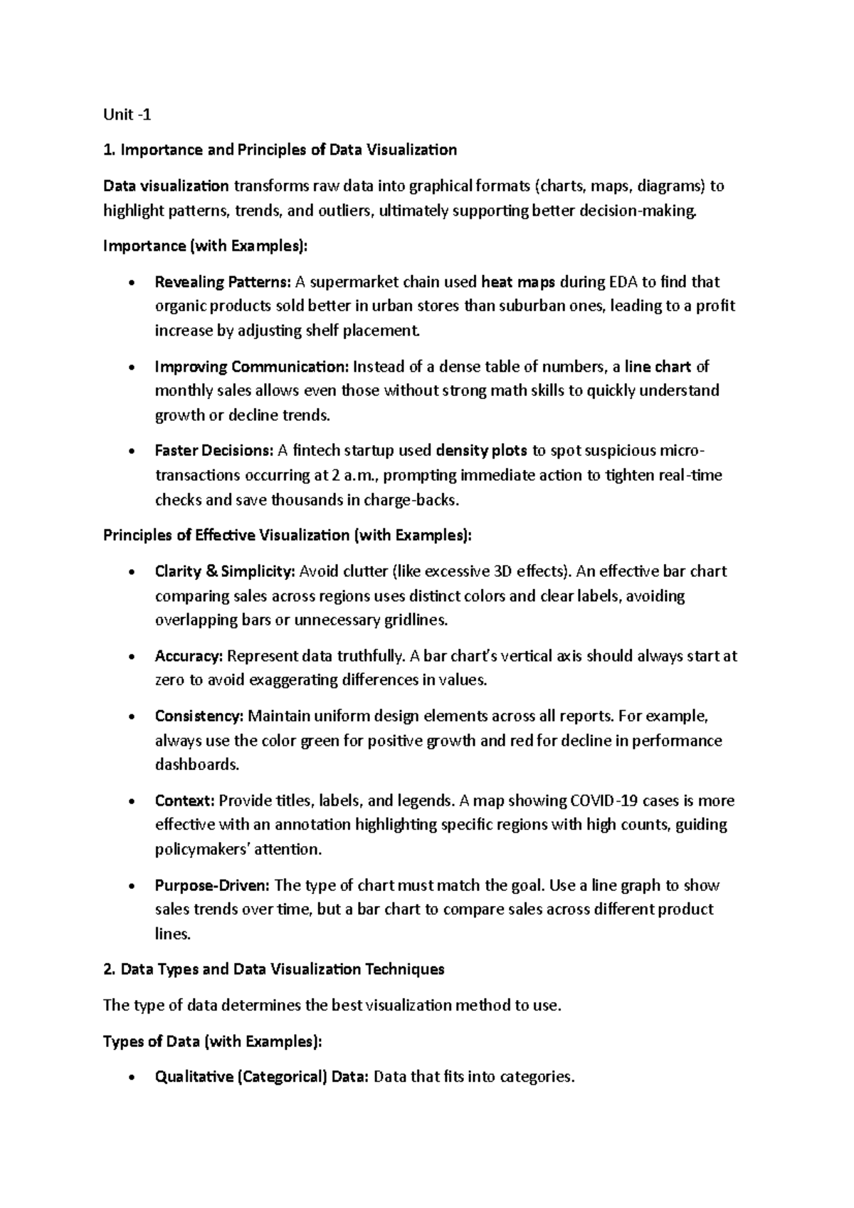 Unit 1: Importance & Principles of Data Visualization - Studocu