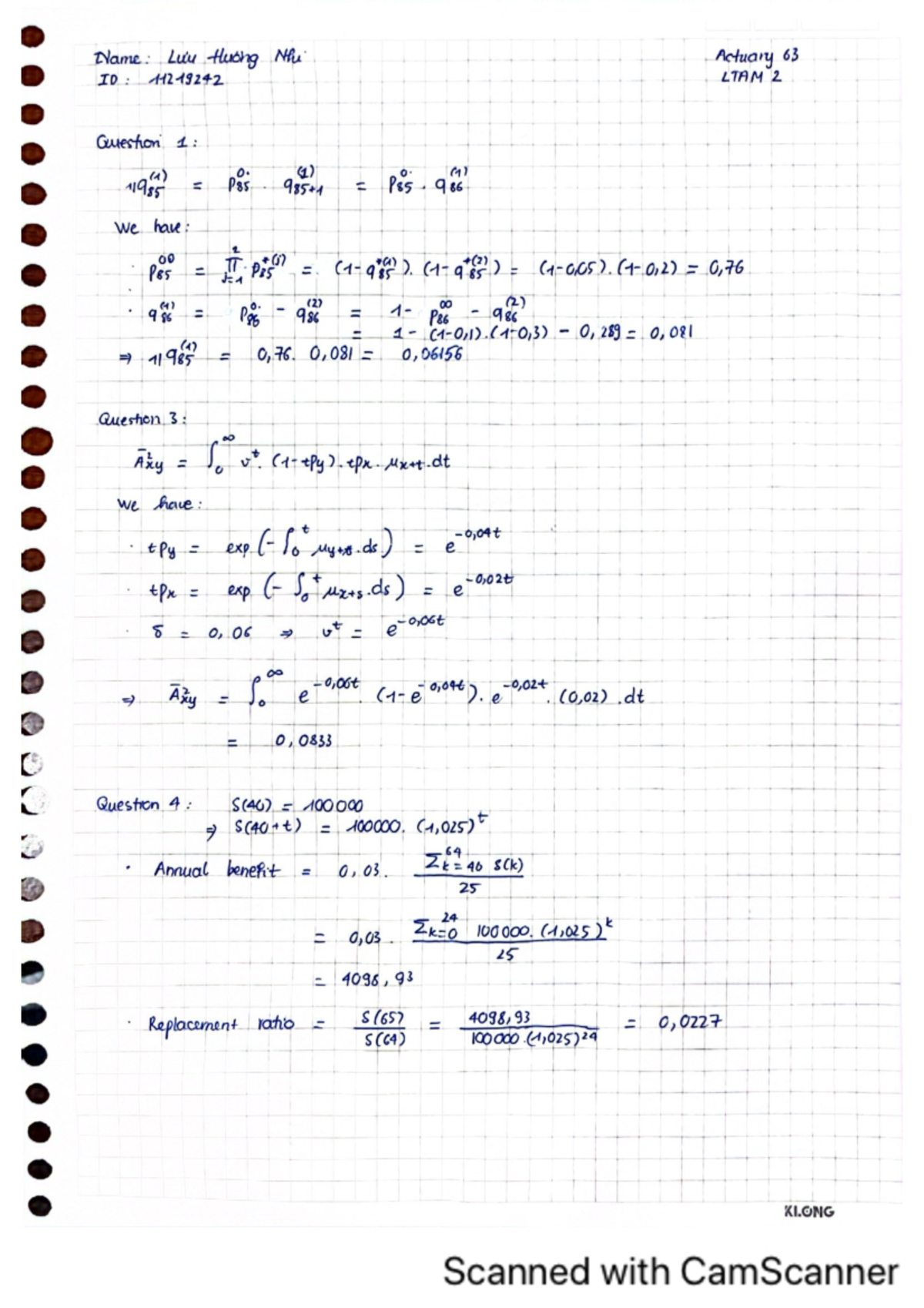 Midterm Exam AM2 - Actuary 63: LUIE HUONG Solutions & Insights - Studocu