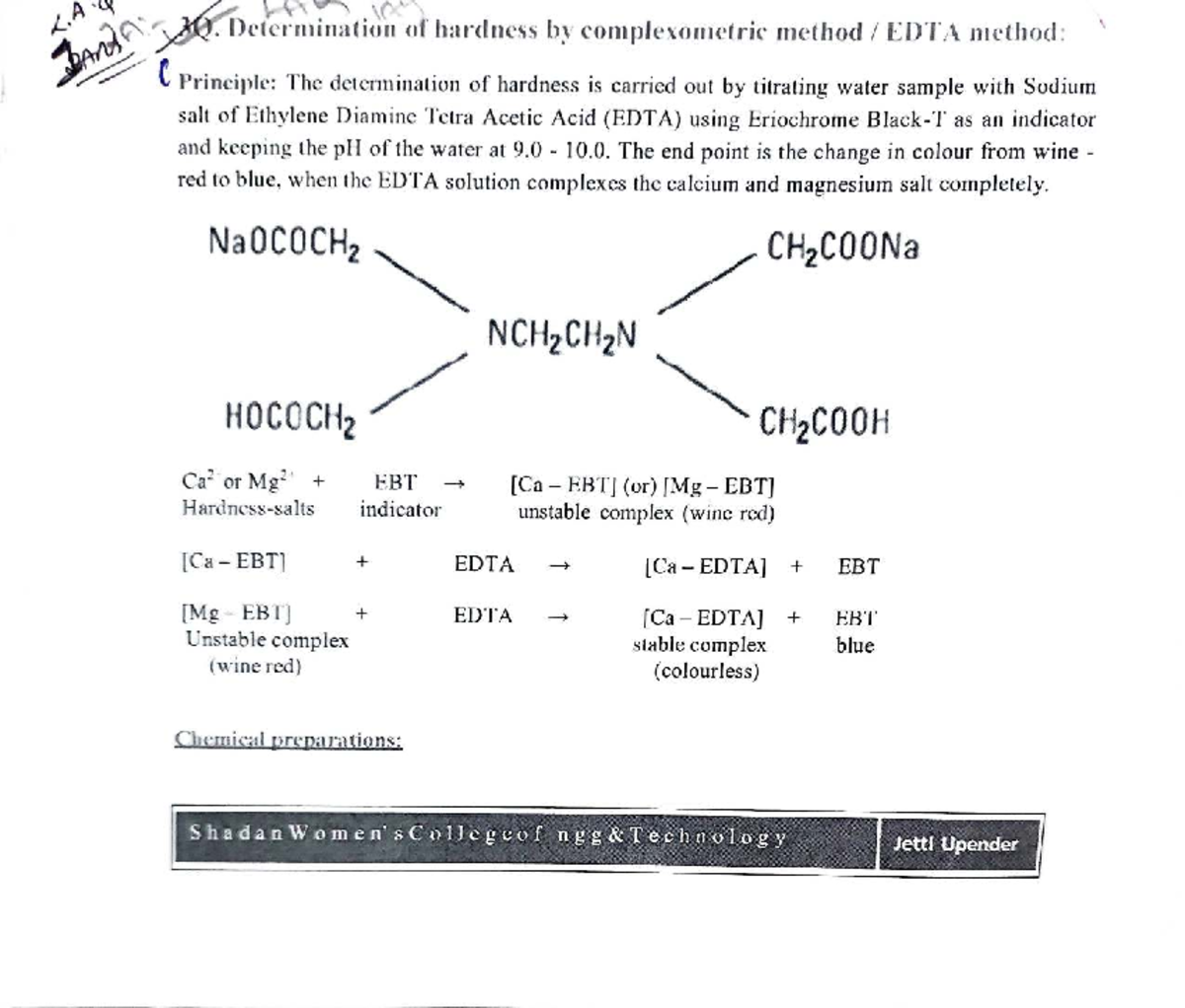 30. Determination of Hardness Using EDTA Method: Lecture Notes - Studocu