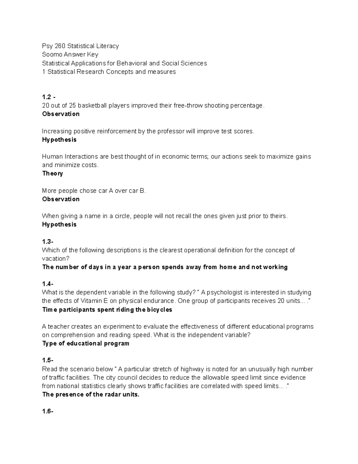PSY 260 Soomo Chapter 1 Summary and Answer Key (1.1 - 1.19) - Studocu