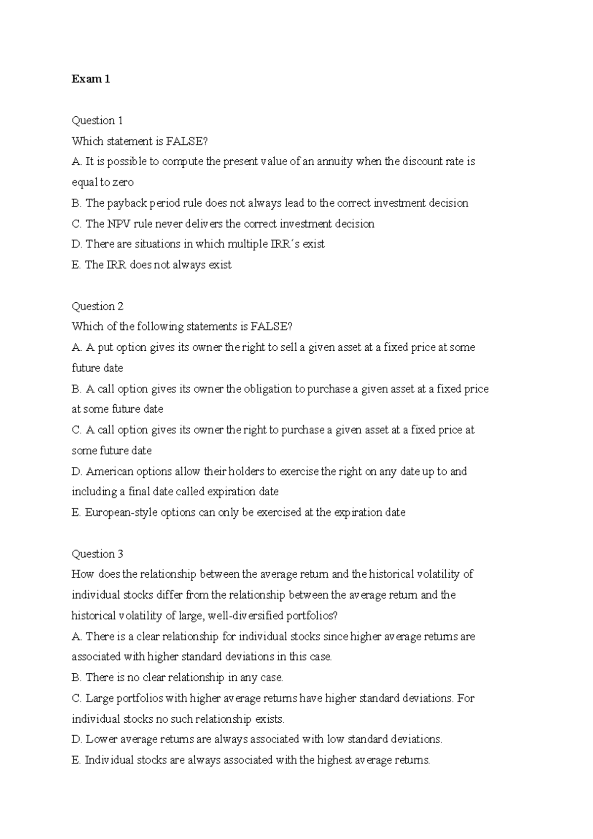 Exam 1 - Financial Concepts and Investment Analysis Questions - Studocu
