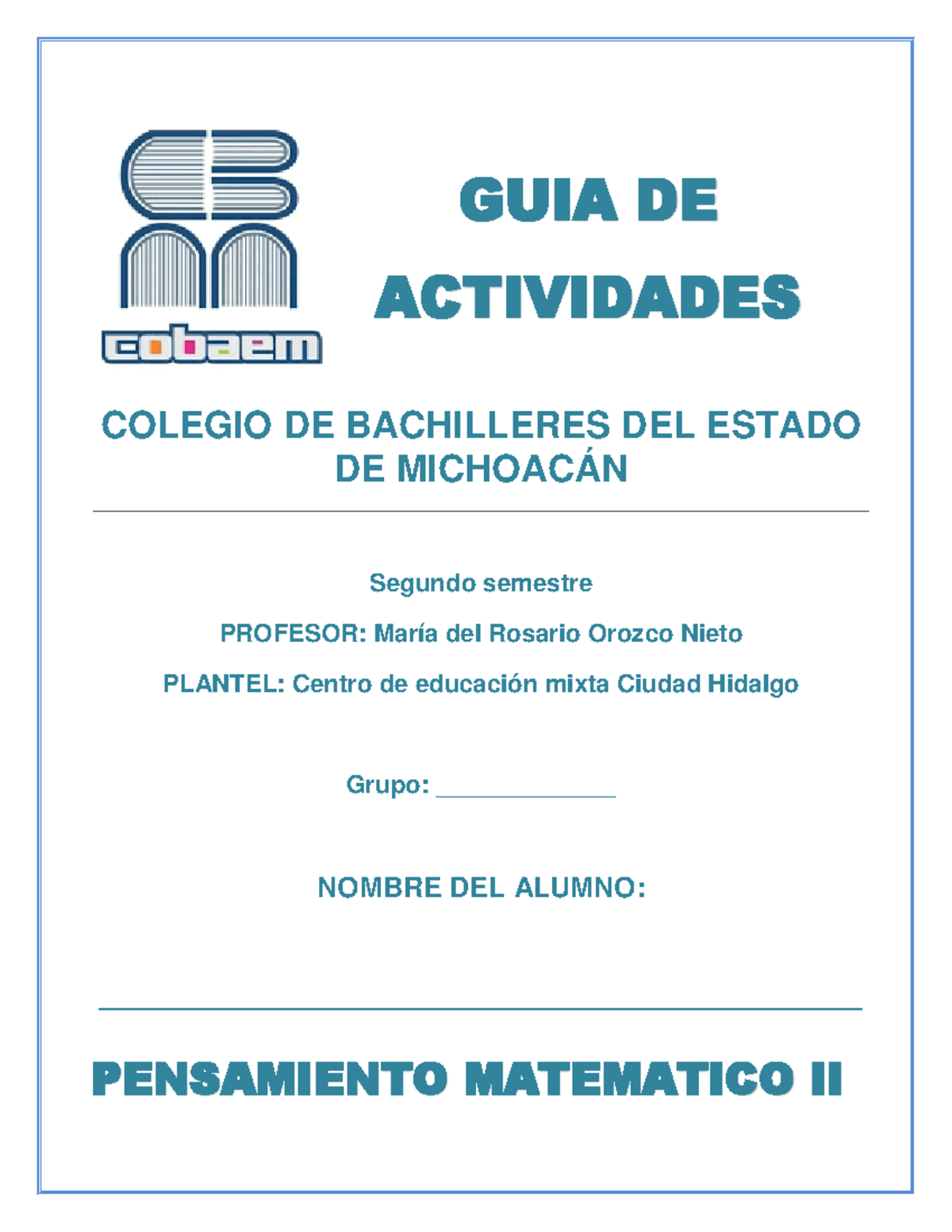 Pensamiento Matemático II: Guía de Actividades para el Segundo Semestre ...