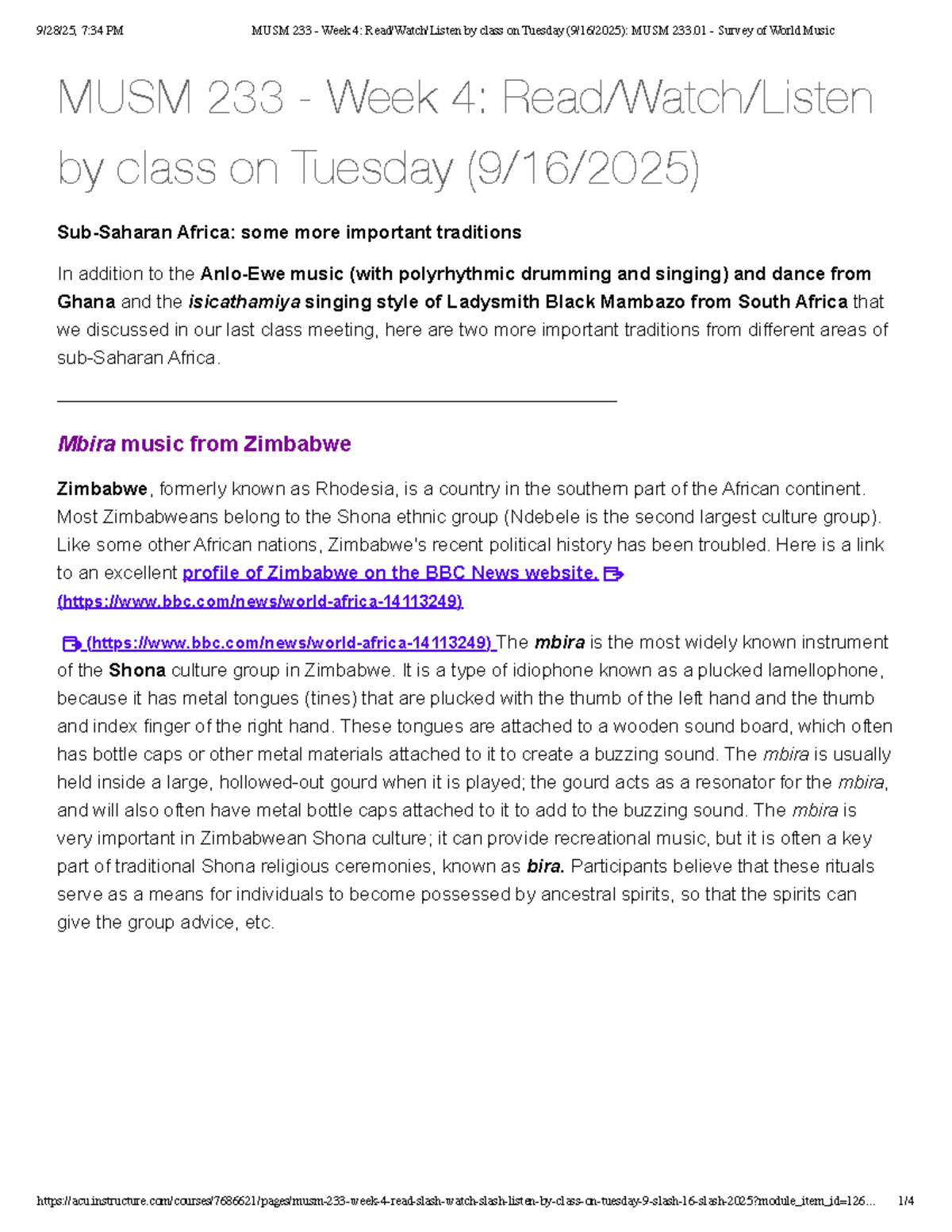 MUSM 233 - Week 4: Exploring Sub-Saharan African Music Traditions - Studocu