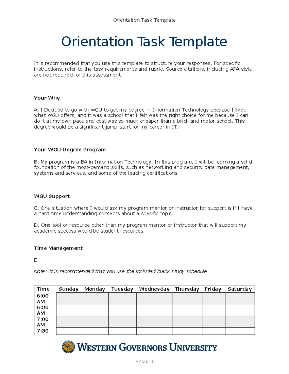 Orientation Task - school - Orientation Task Template Orientation Task ...