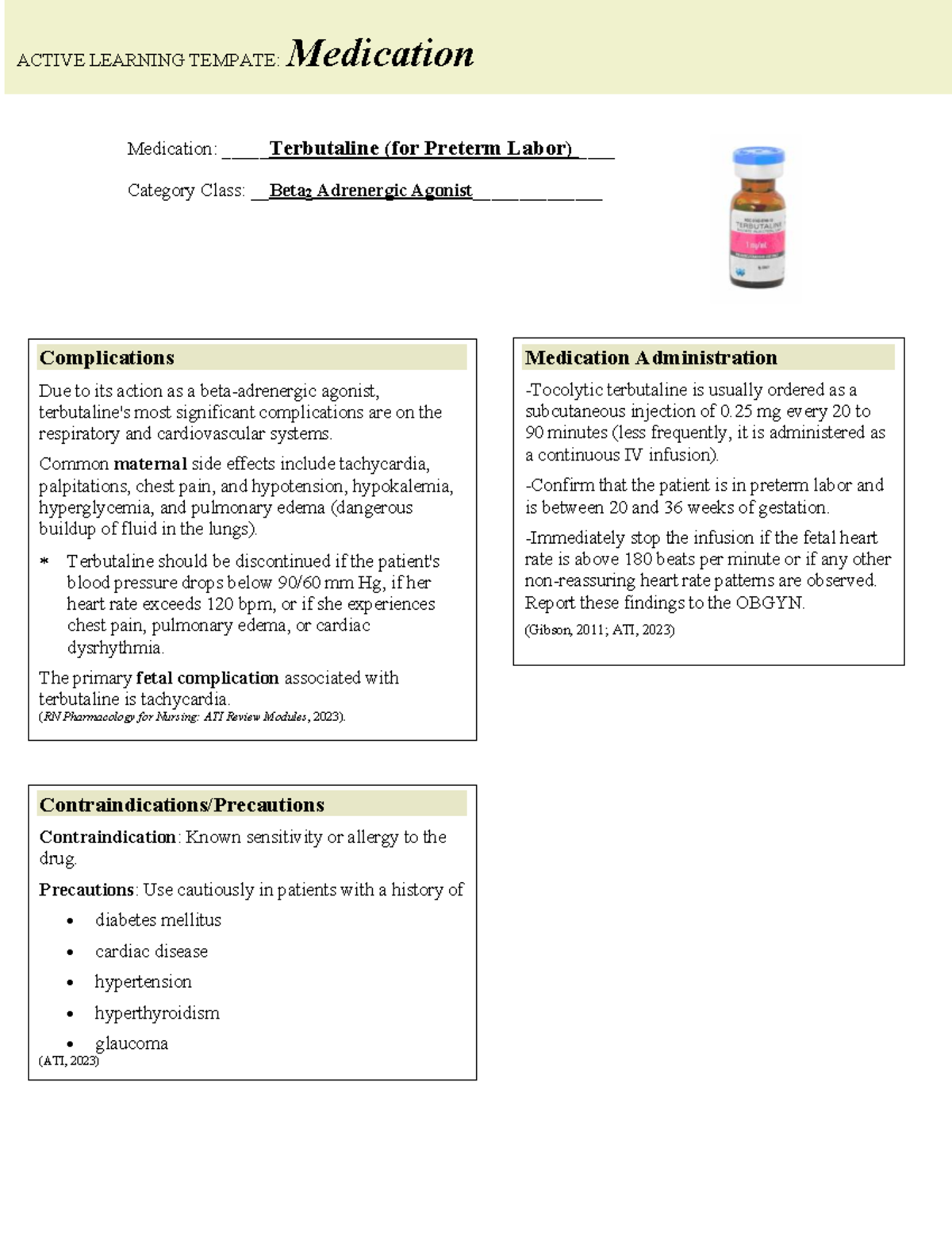 Active Learning Template: Medication - Terbutaline for Preterm Labor ...