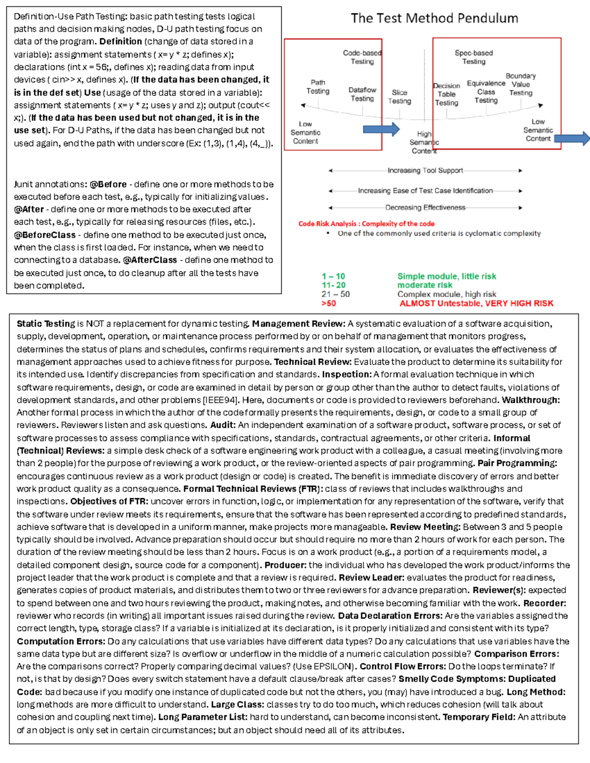 CSE 464 Test2 Cheat Sheet - Definition-Use Path Testing: basic path ...