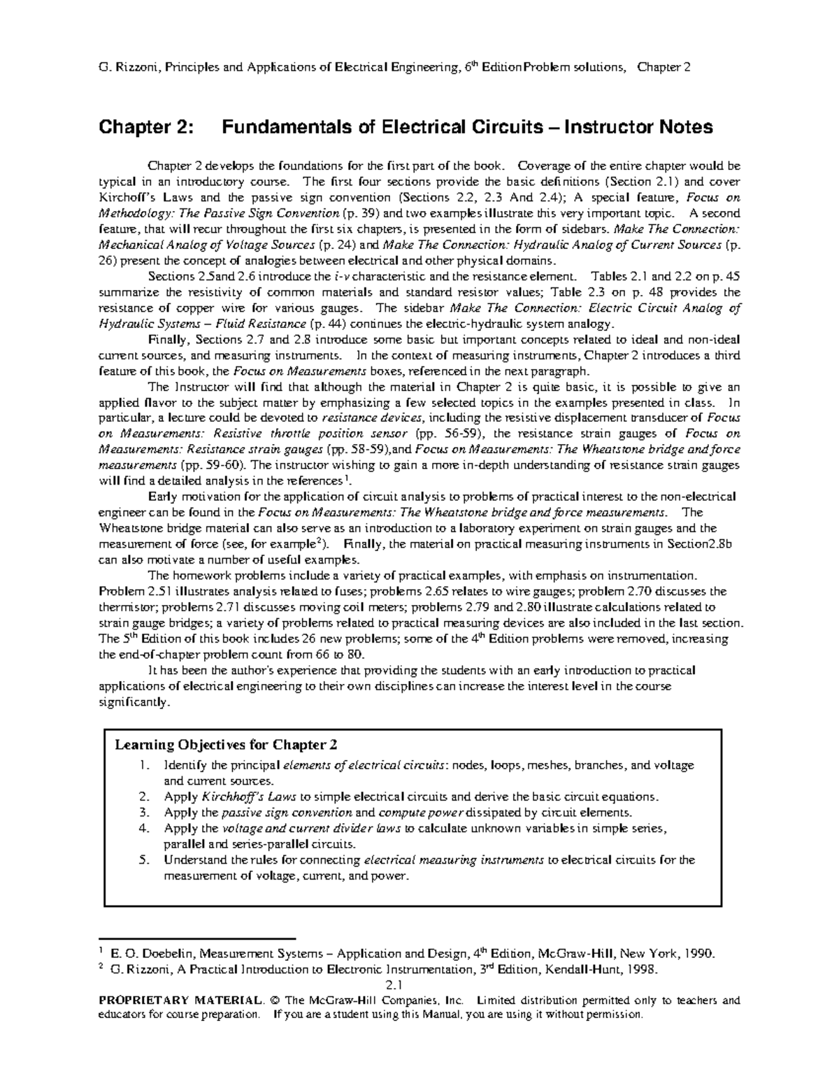 Chapter 2: Intro to Electrical Circuits - Course Notes and Problems ...