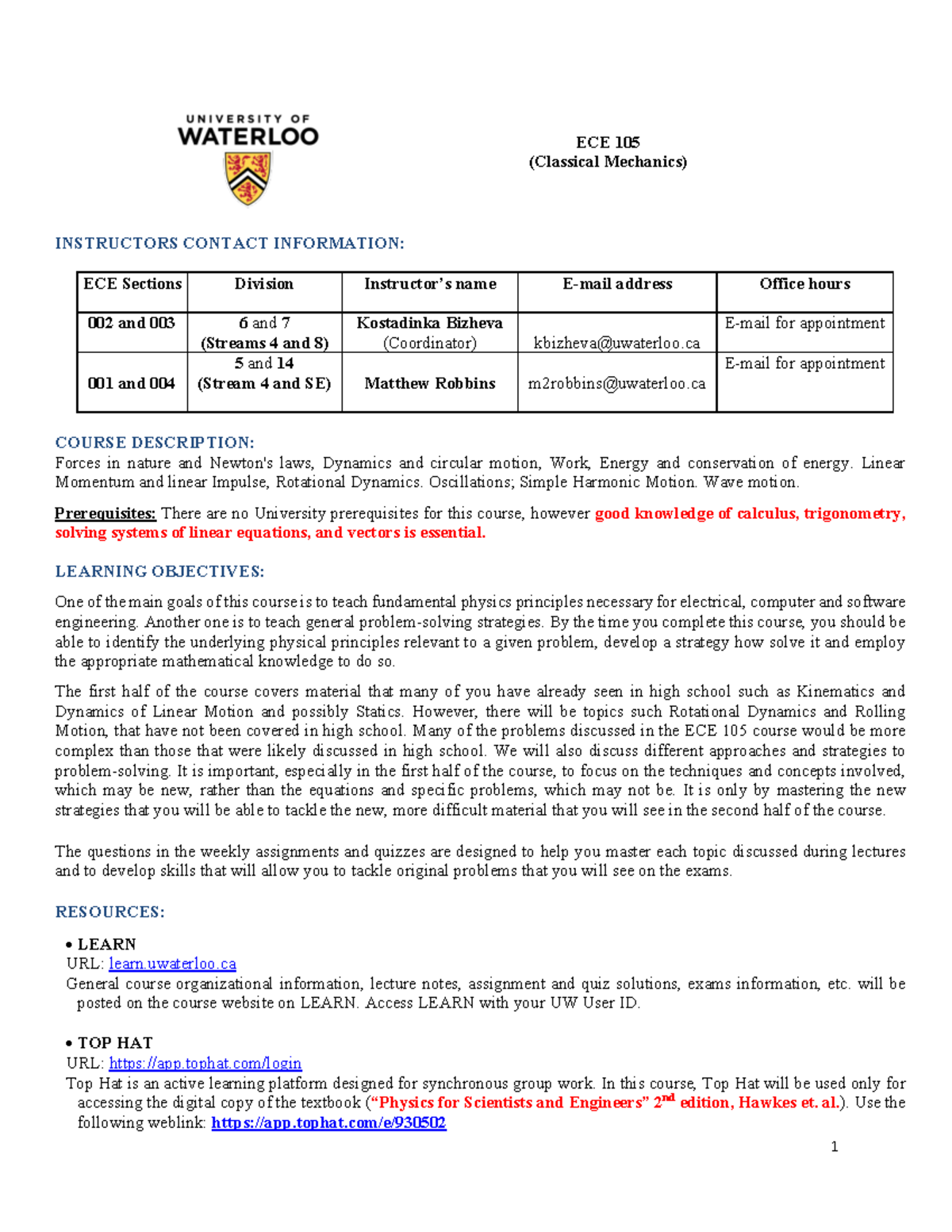 ECE 105 Fall 2022 Course Outline: Classical Mechanics Overview - Studocu