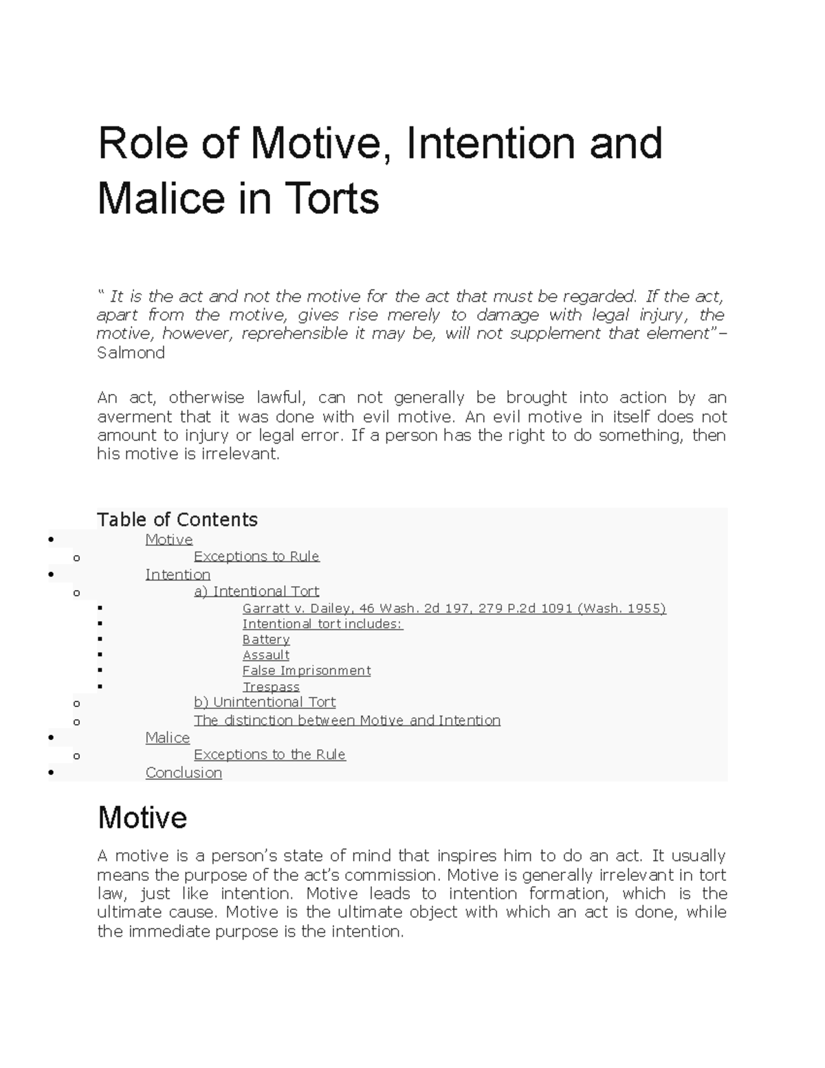 Understanding Motive, Intention, and Malice in Tort Law: Key Concepts ...