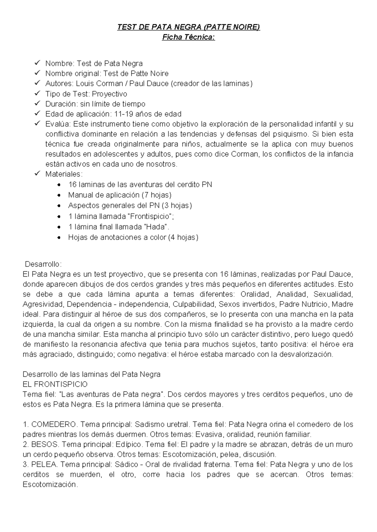 Test Proyectivo de Pata Negra (PATTE NOIRE) - Análisis y Aplicación ...