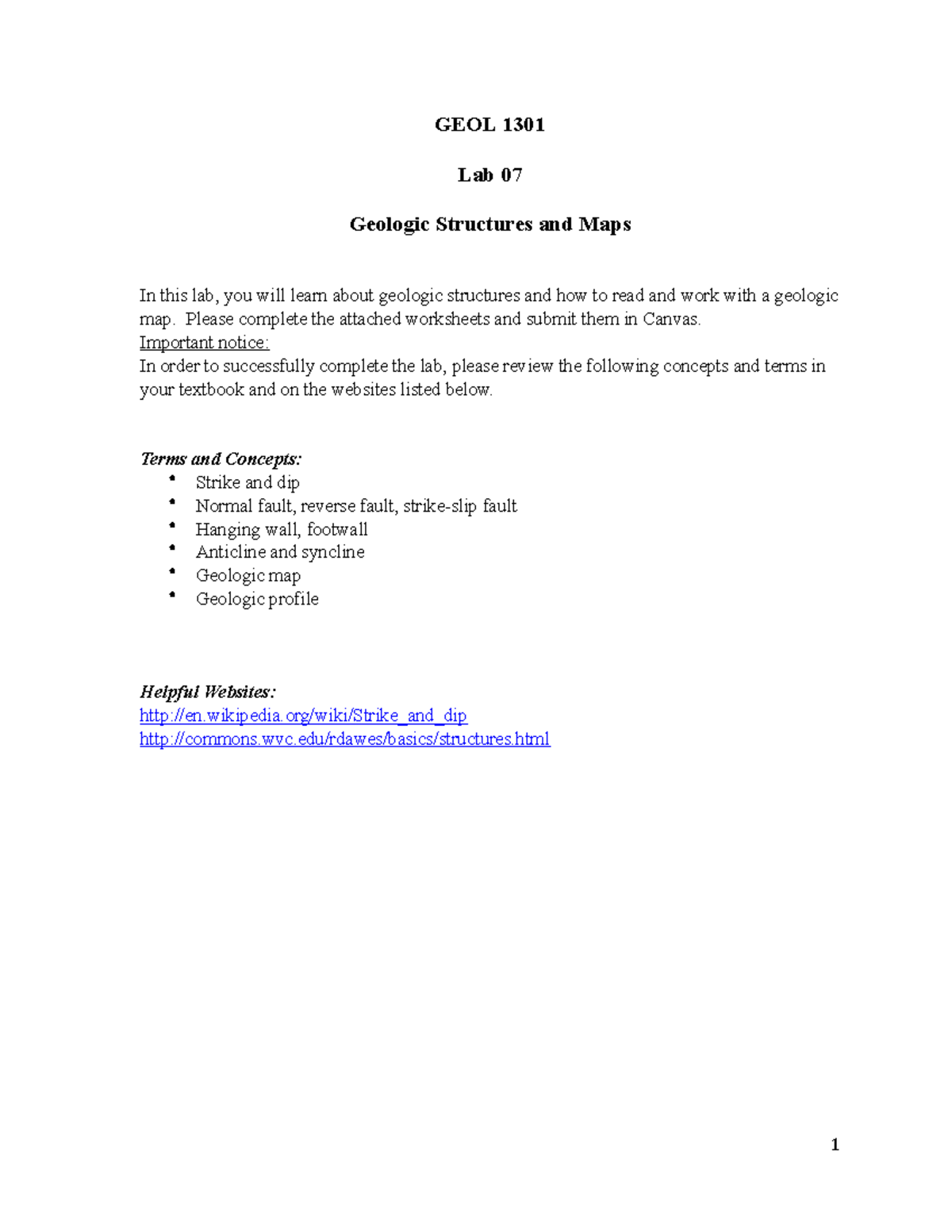GEOL 1301 - Lab 07: Understanding Geologic Structures & Maps - Studocu