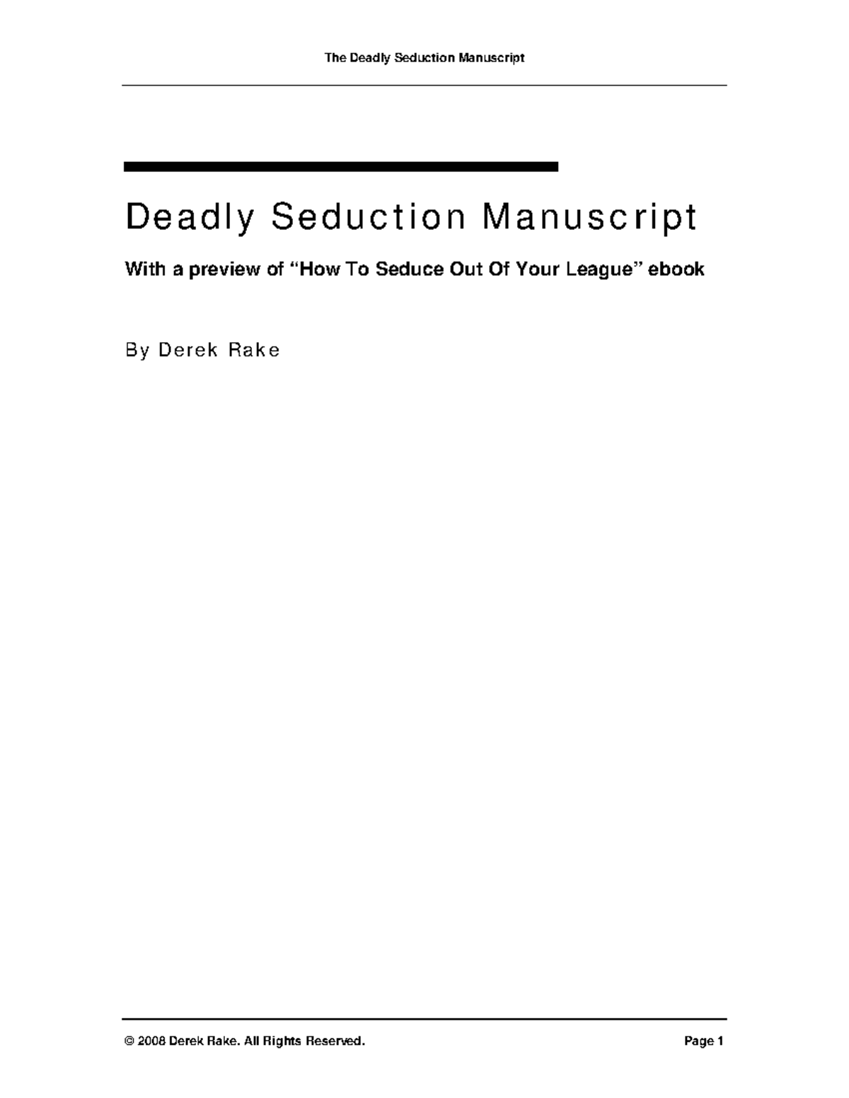 Deadly Seduction Manuscript by Derek Rake: Transforming Your Dating ...