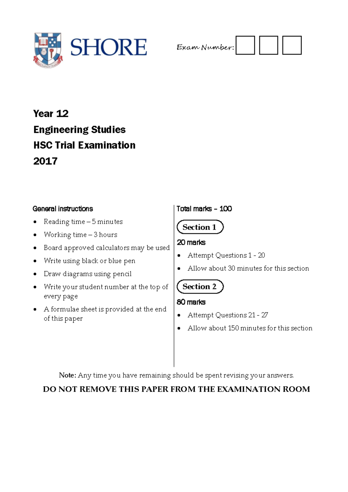 HSC Year 12 Engineering Studies Trial Exam 2017 - Studocu