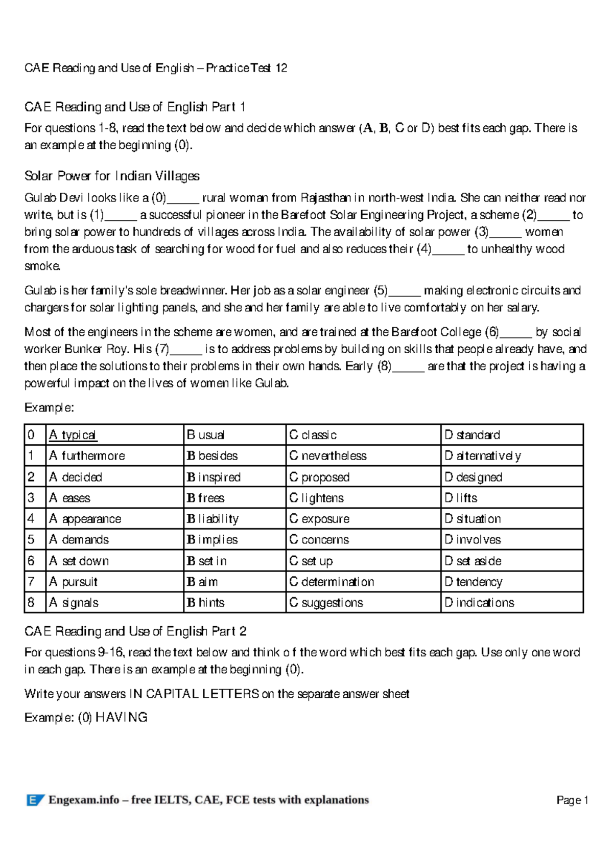 CAE Reading and Use of English Practice Test 12 - Printable Edition ...