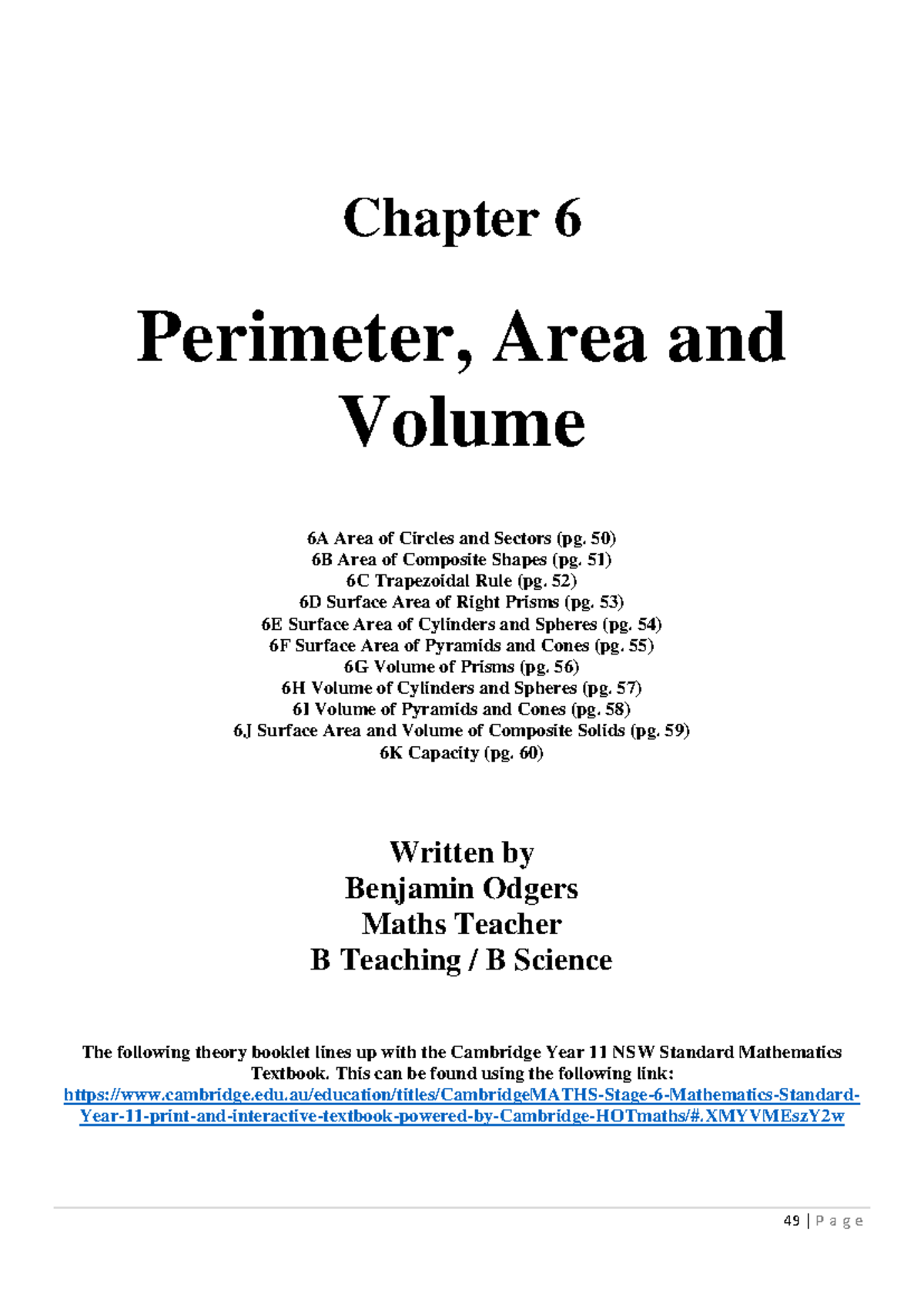 Chapter 6 Booklet v1 - Chapter 6 Perimeter, Area and Volume 6A Area of ...