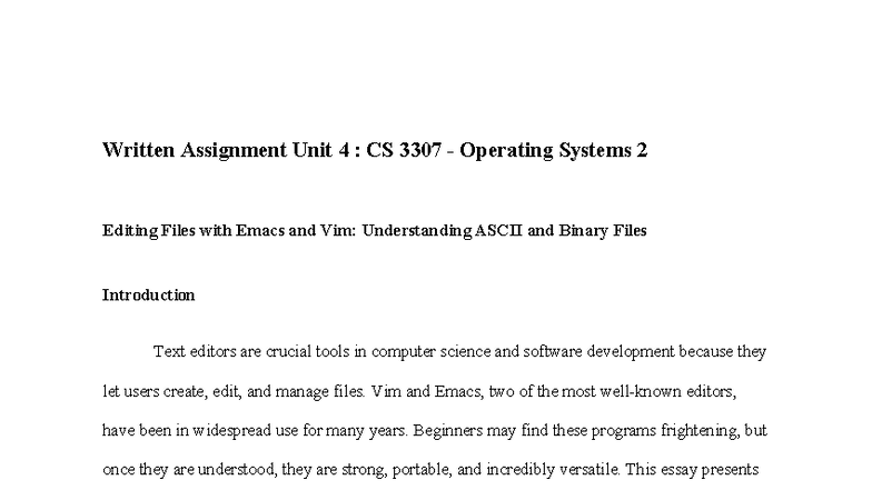 Written Assignment Unit 4: CS 3307 - Editing Files with Emacs and Vim ...