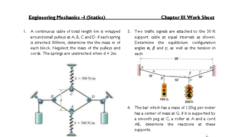 Engineering Mechanics (Statics) 1: Chapter 3 Worksheet - Studocu