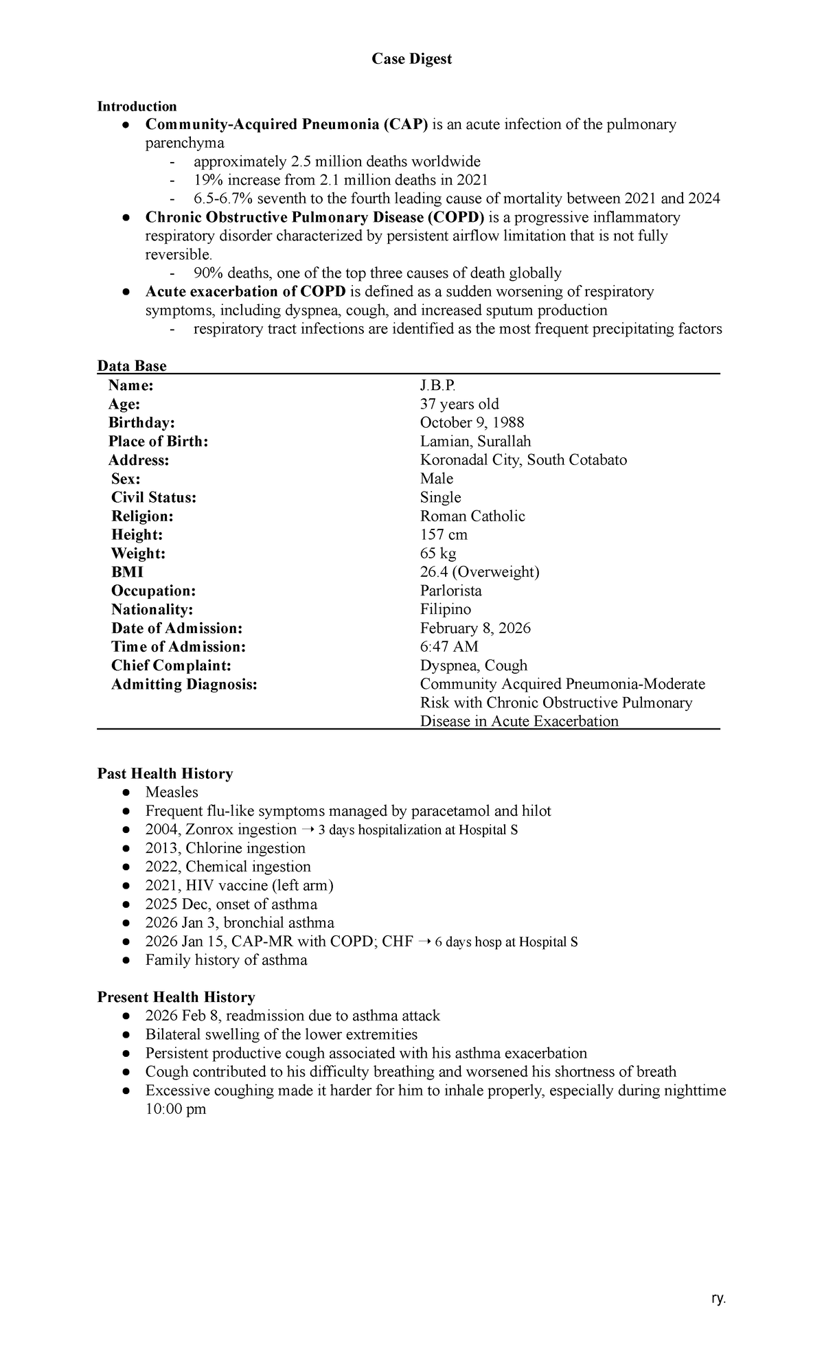Case Digest: Community-Acquired Pneumonia & COPD Management - Studocu