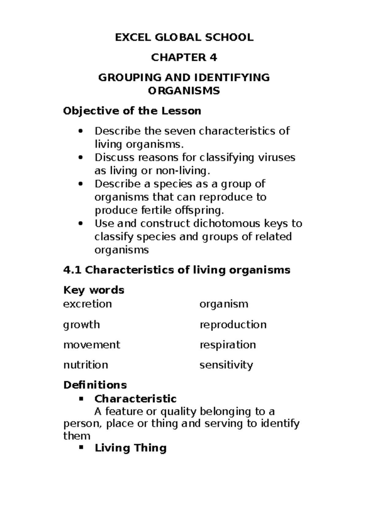 Chapter 4: Grouping & Identifying Organisms Notes - Studocu