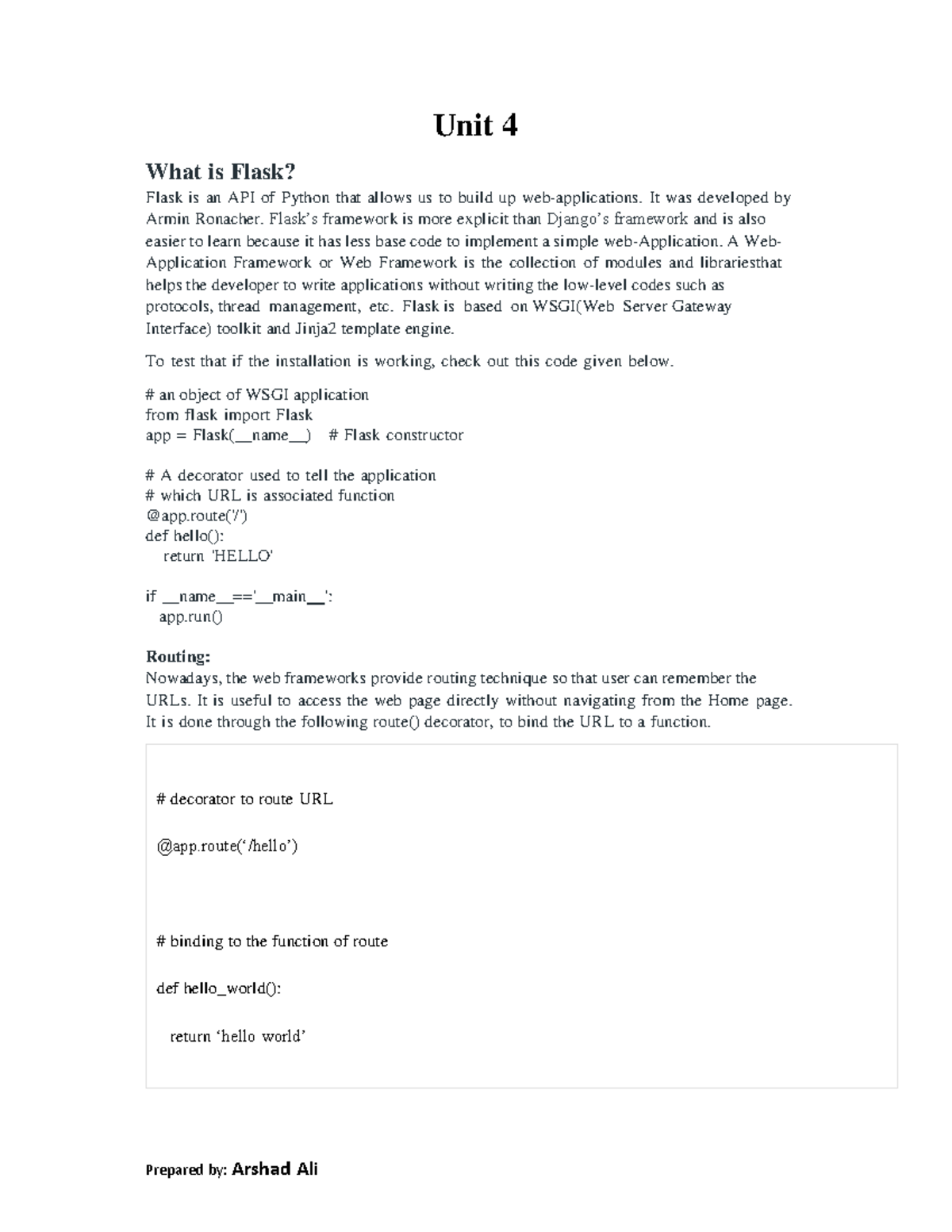 Unit 4: Introduction to Flask Framework and Its Features - Studocu