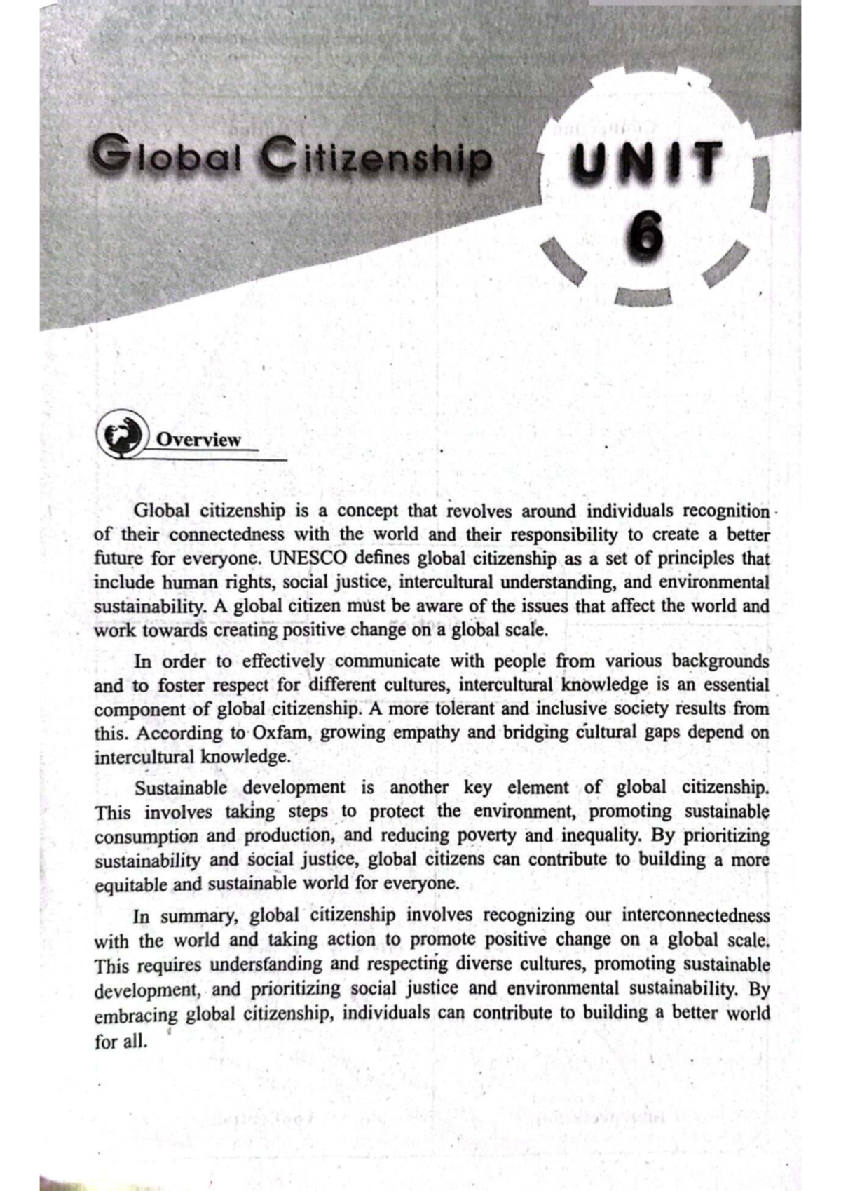 UNIT 6 LESSON 1: Overview of Global Citizenship and Ethics - Studocu