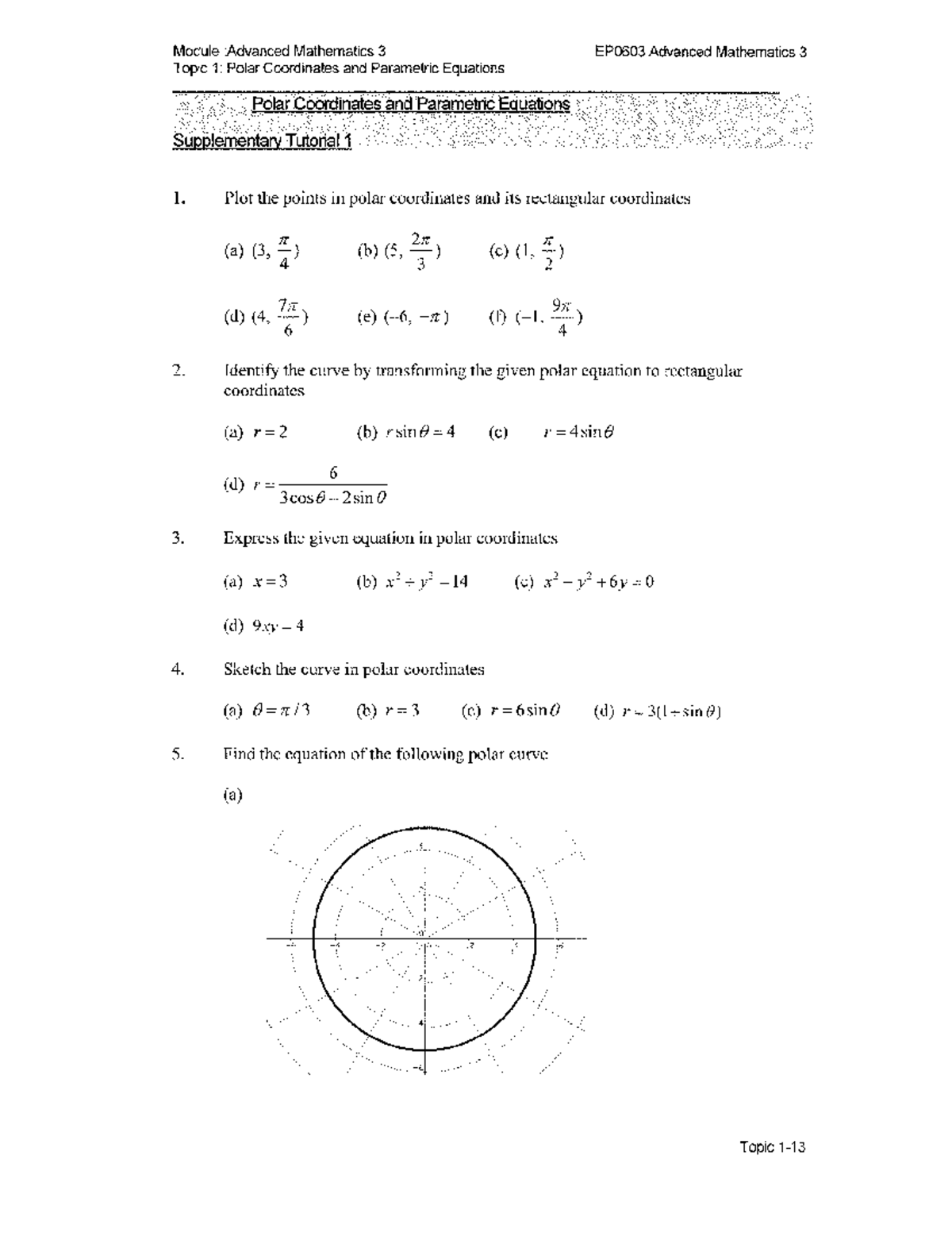 Advanced Mathematics 3 EP0603: Polar Coordinates & Parametric Equations ...