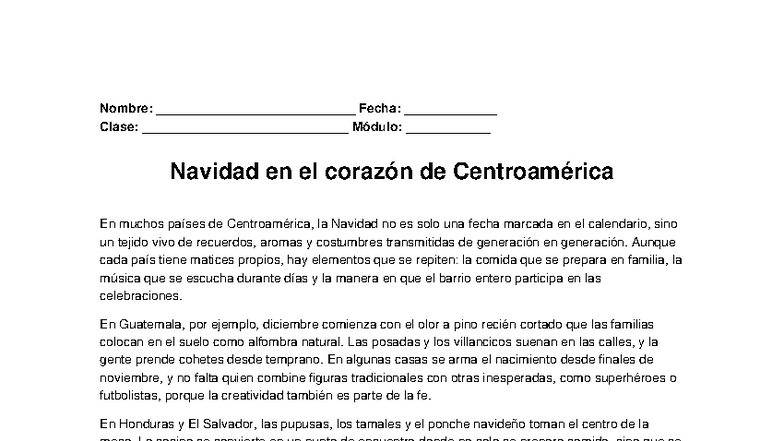 Navidad en el Corazón de Centroamérica - Español 3 Lectura - Studocu