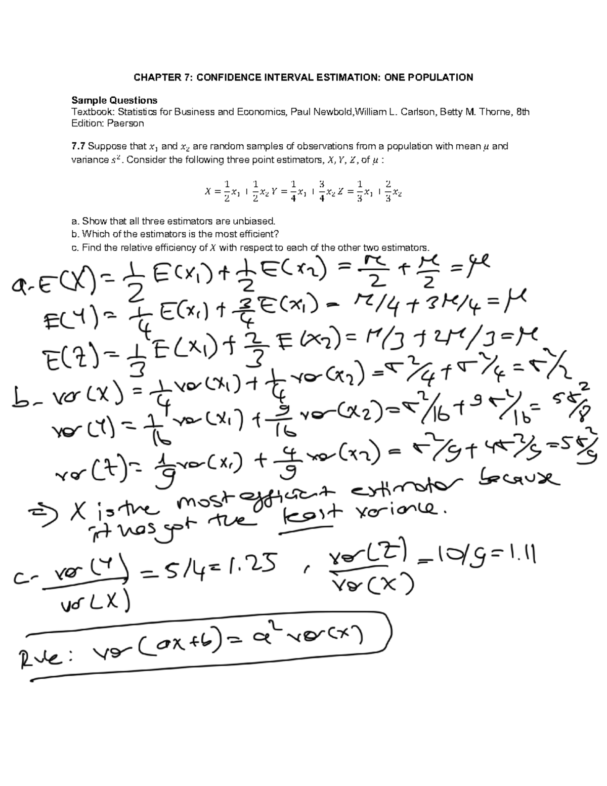 CHAPTER 7: Confidence Interval Estimation Problems (AK) - Studocu