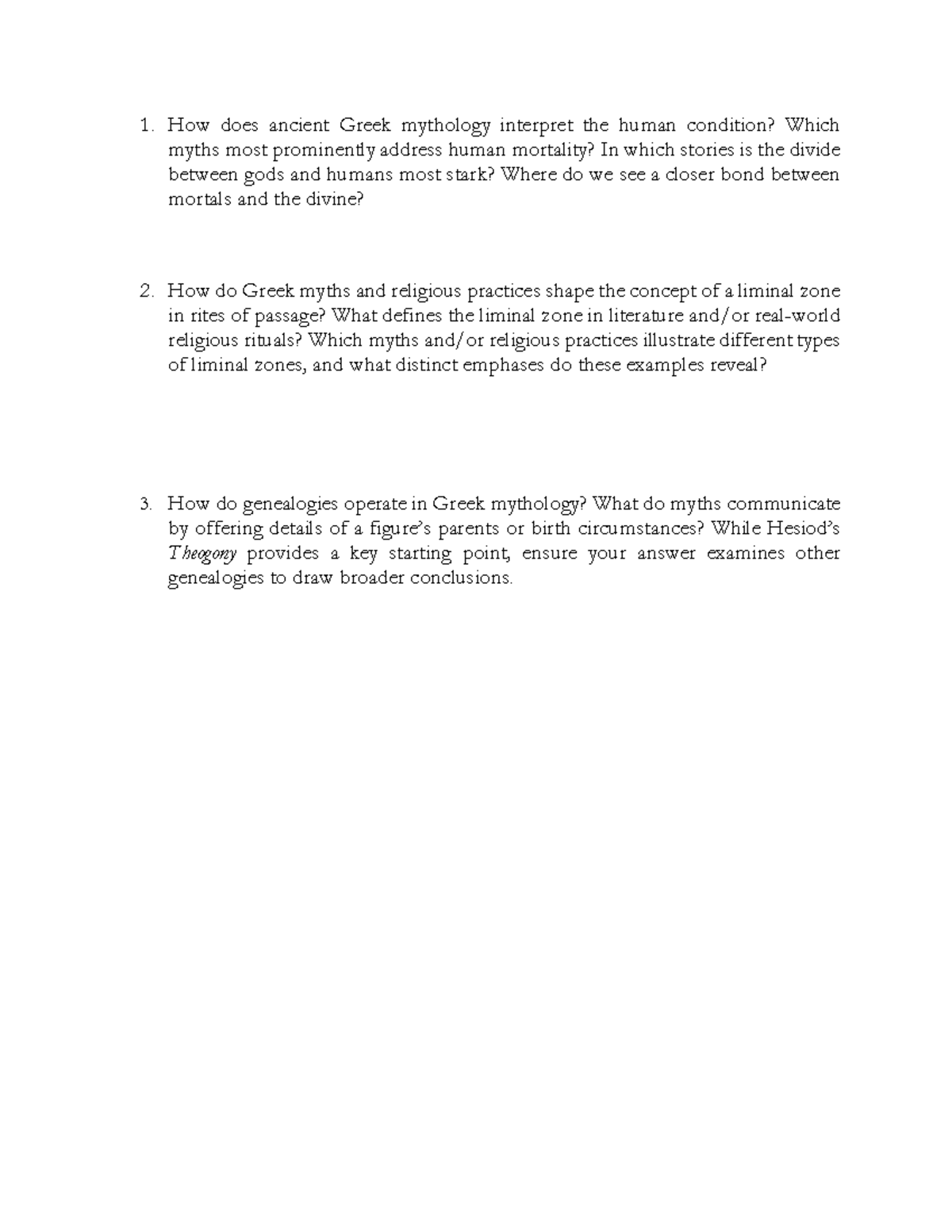Practice Essay Questions- Midterm - How does ancient Greek mythology ...