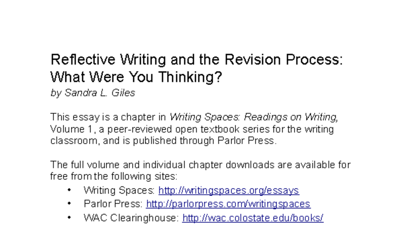 Reflective Writing & Revision Process: Insights from Sandra L. Giles ...