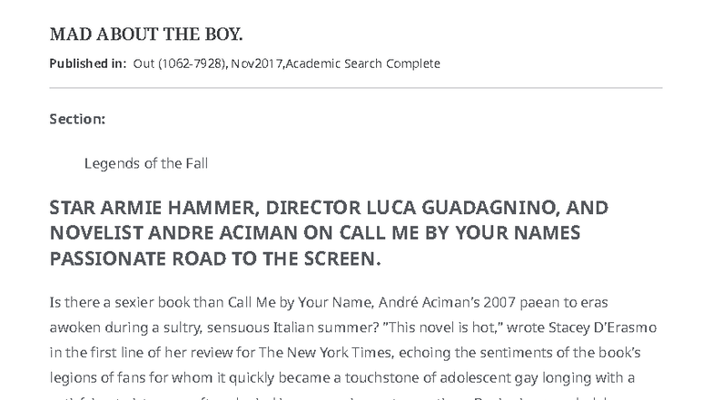 Final Review of 'Call Me by Your Name' Film Adaptation - 2023 - Studocu