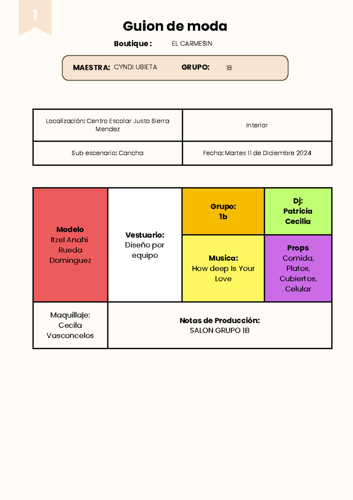 Guion de Moda Boutique: Producción Audiovisual - Grupo 1B - Studocu