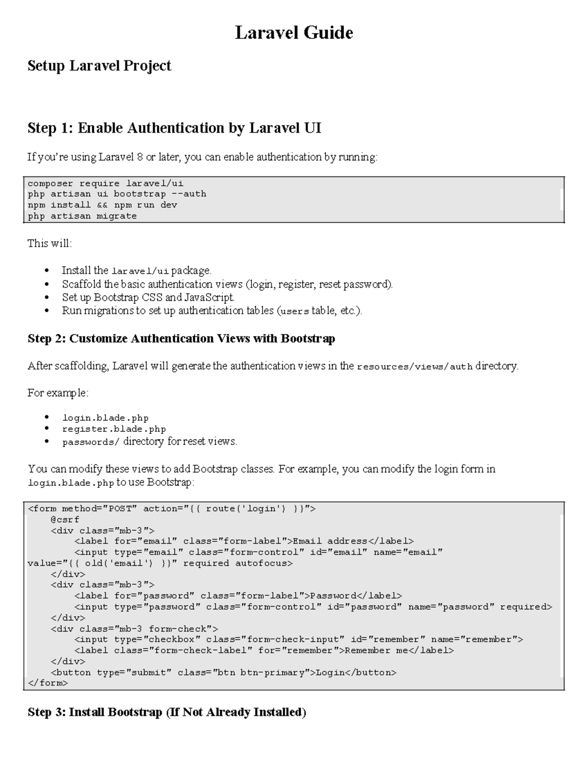Laravel Guide: Setting Up Authentication & Integrating Chart.js - Studocu