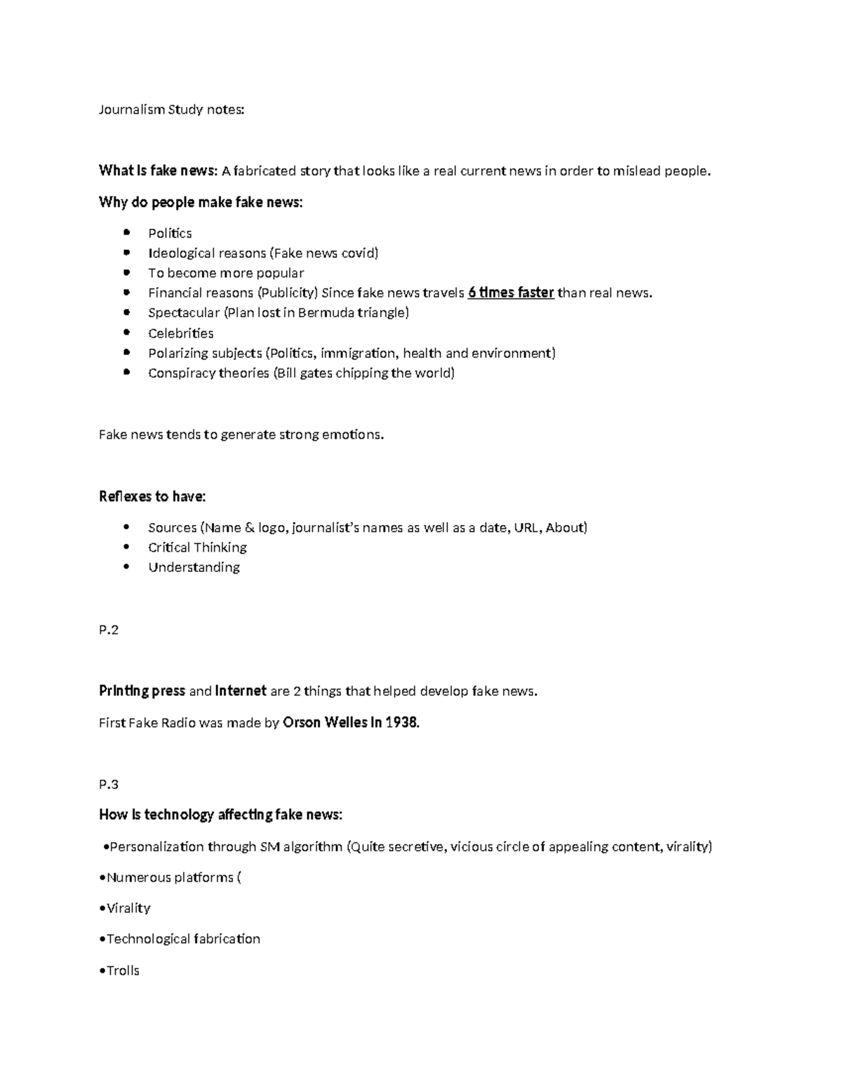 Journalism Study Notes: Understanding Fake News and Its Impact - Studocu