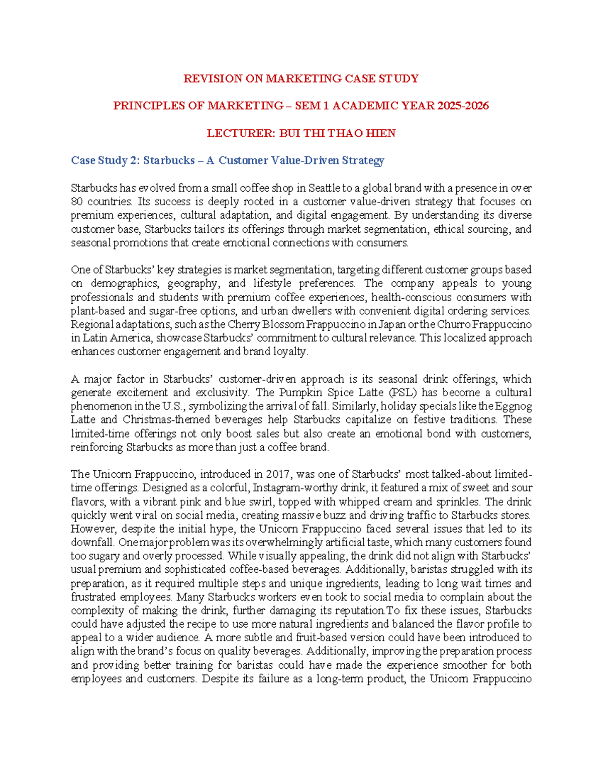 CASE Study: Marketing Strategies of Starbucks (Principles of Marketing ...