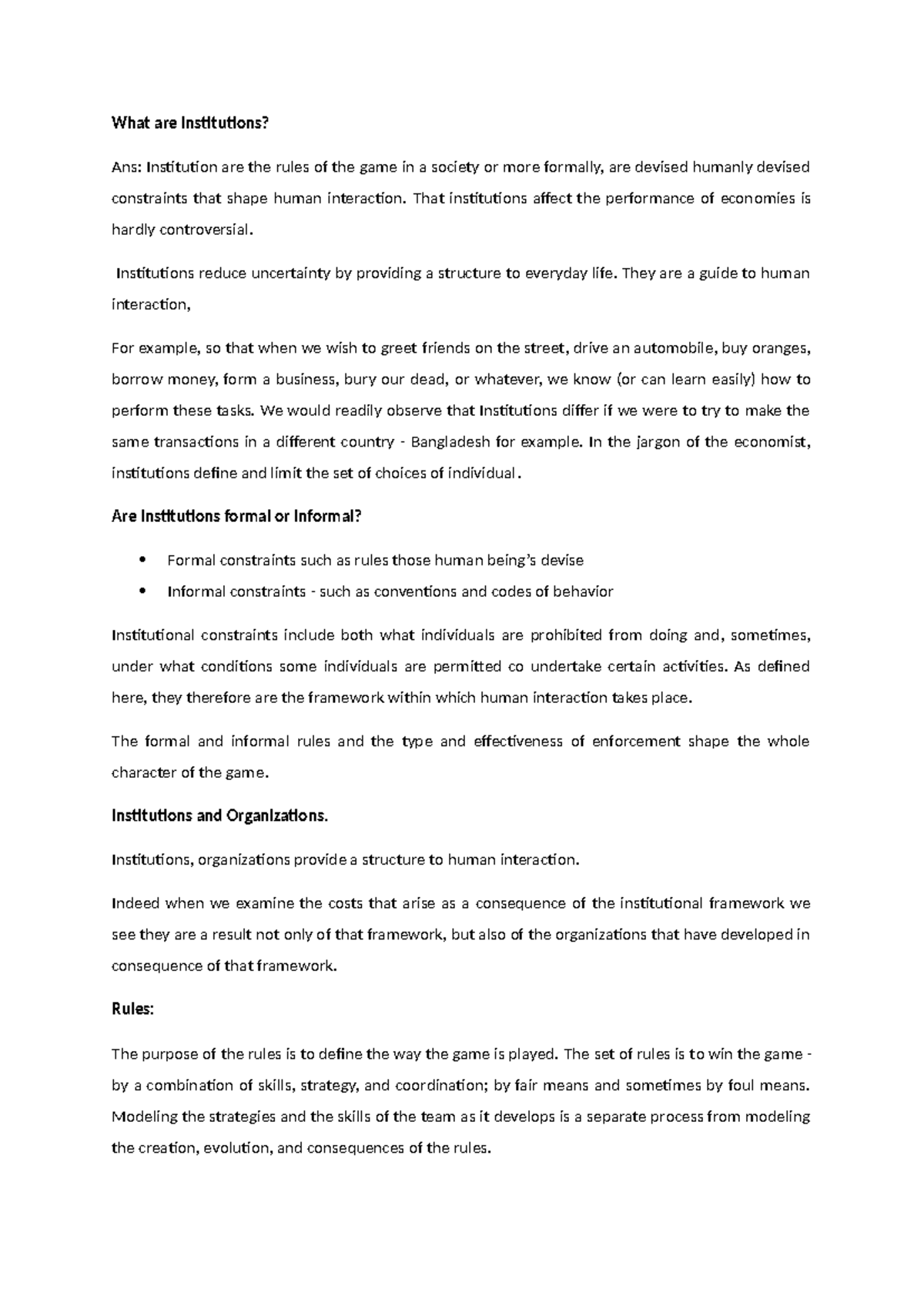 Understanding Institutions and Their Role in Economy - Nill - Studocu
