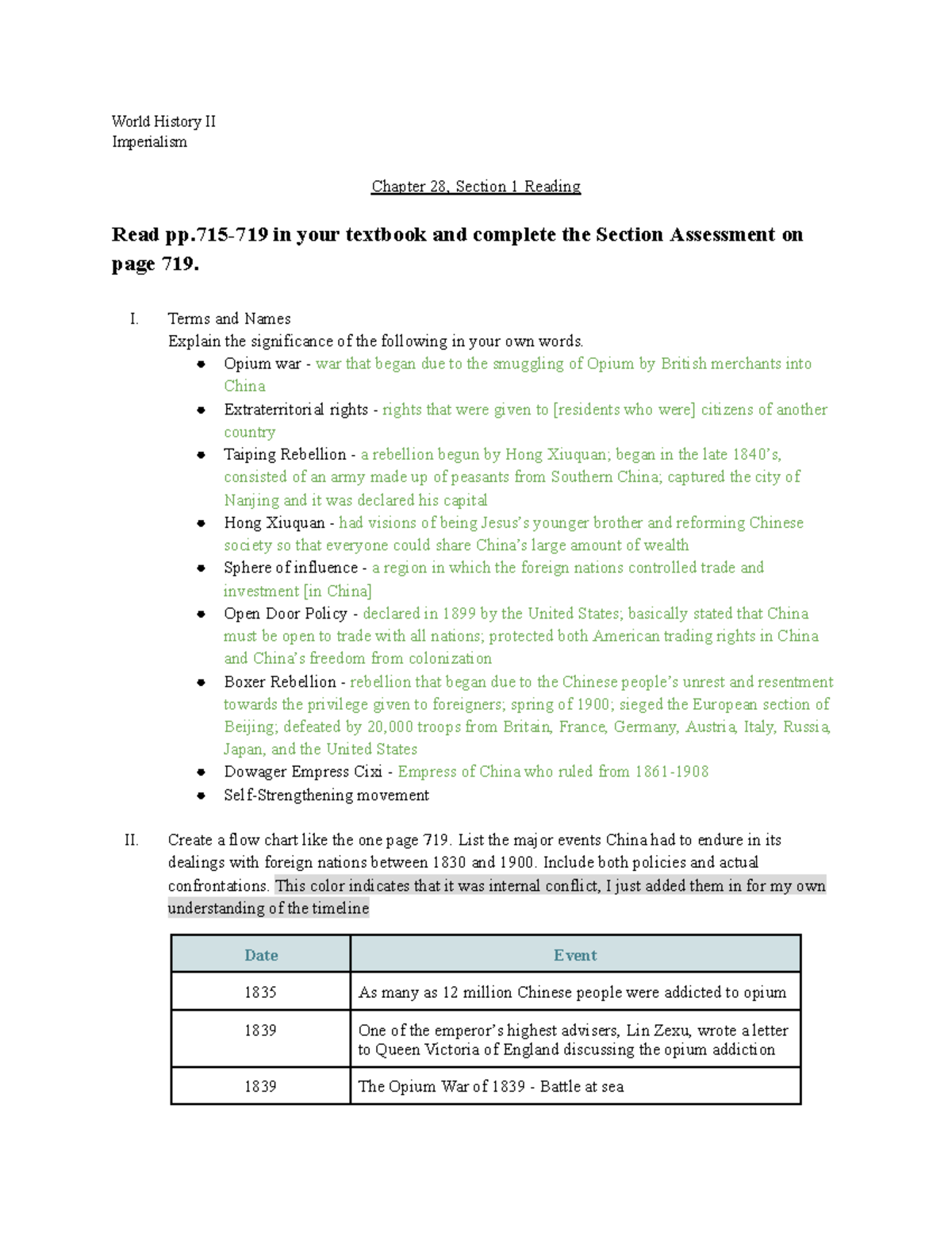 World History II: Chapter 28.1 Notes on Opium Wars and Impacts - Studocu